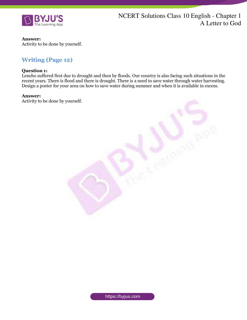 NCERT Solutions For Class 10 English Chapter 1 - Download Solutions PDF