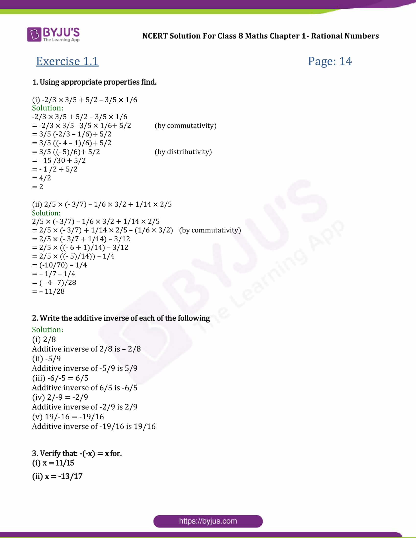 NCERT Solutions For Class 8 Maths Chapter 1 Rational Numbers The NCERT Solutions For Class 8 Maths Chapter 1 Rational Numbers The