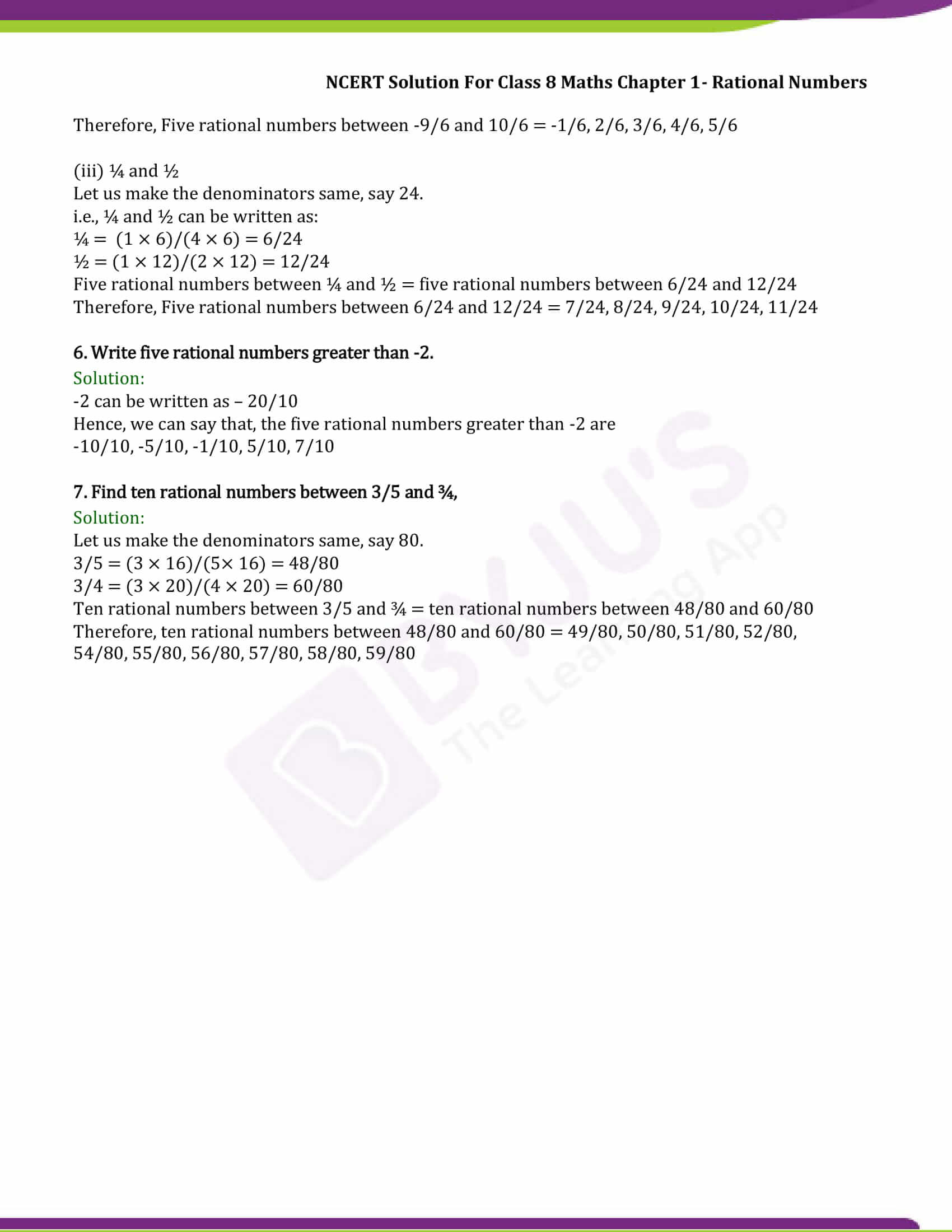 NCERT Solutions for Class 8 Maths Chapter 1 Rational Numbers