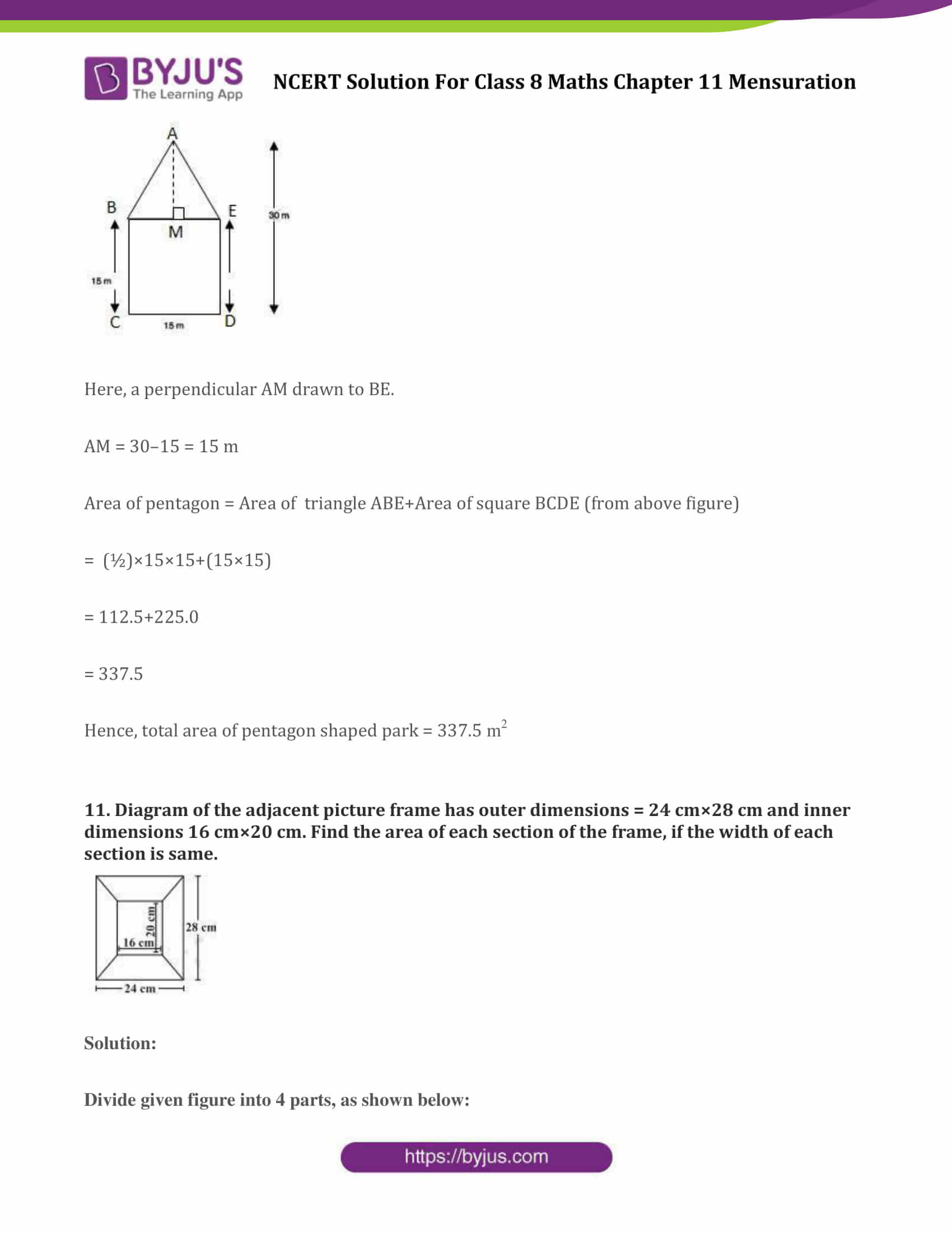 NCERT Solutions for Class 8 Maths Chapter 11 Mensuration