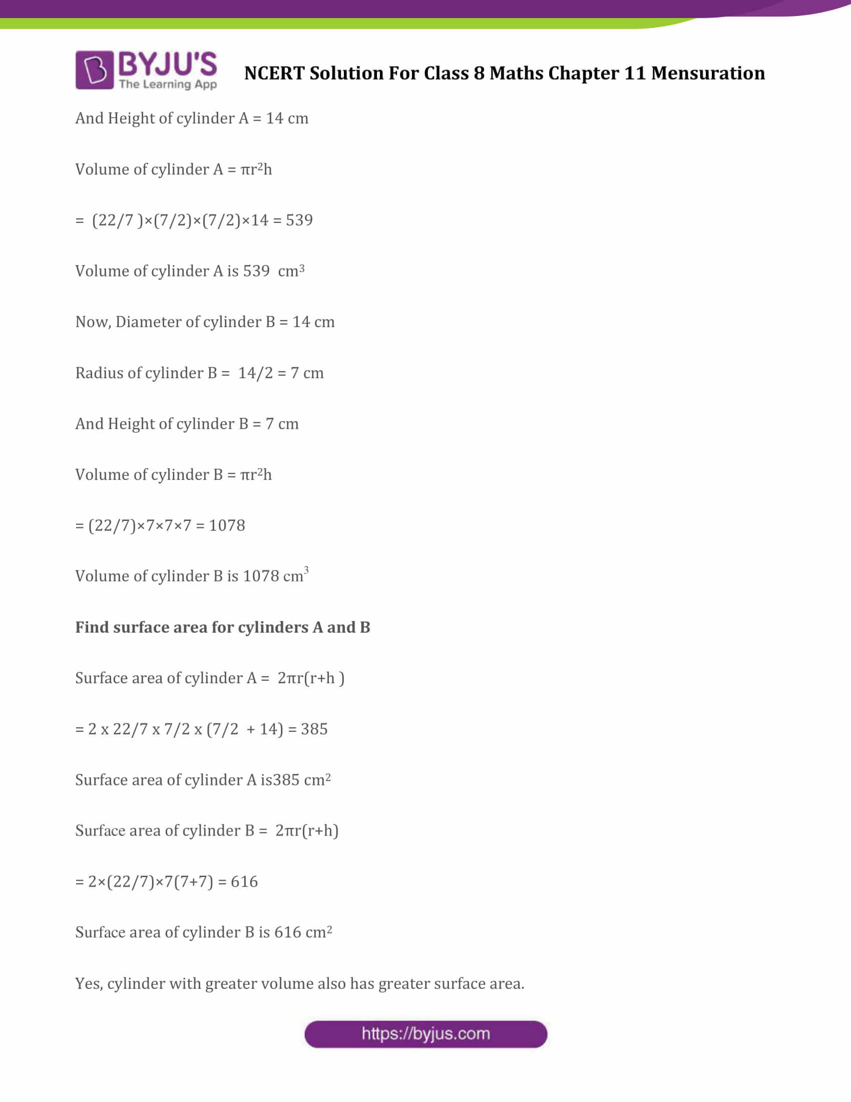 NCERT Solutionfor Class 8 Maths Chapter 11 Mensuration Exercise 11.4 ...