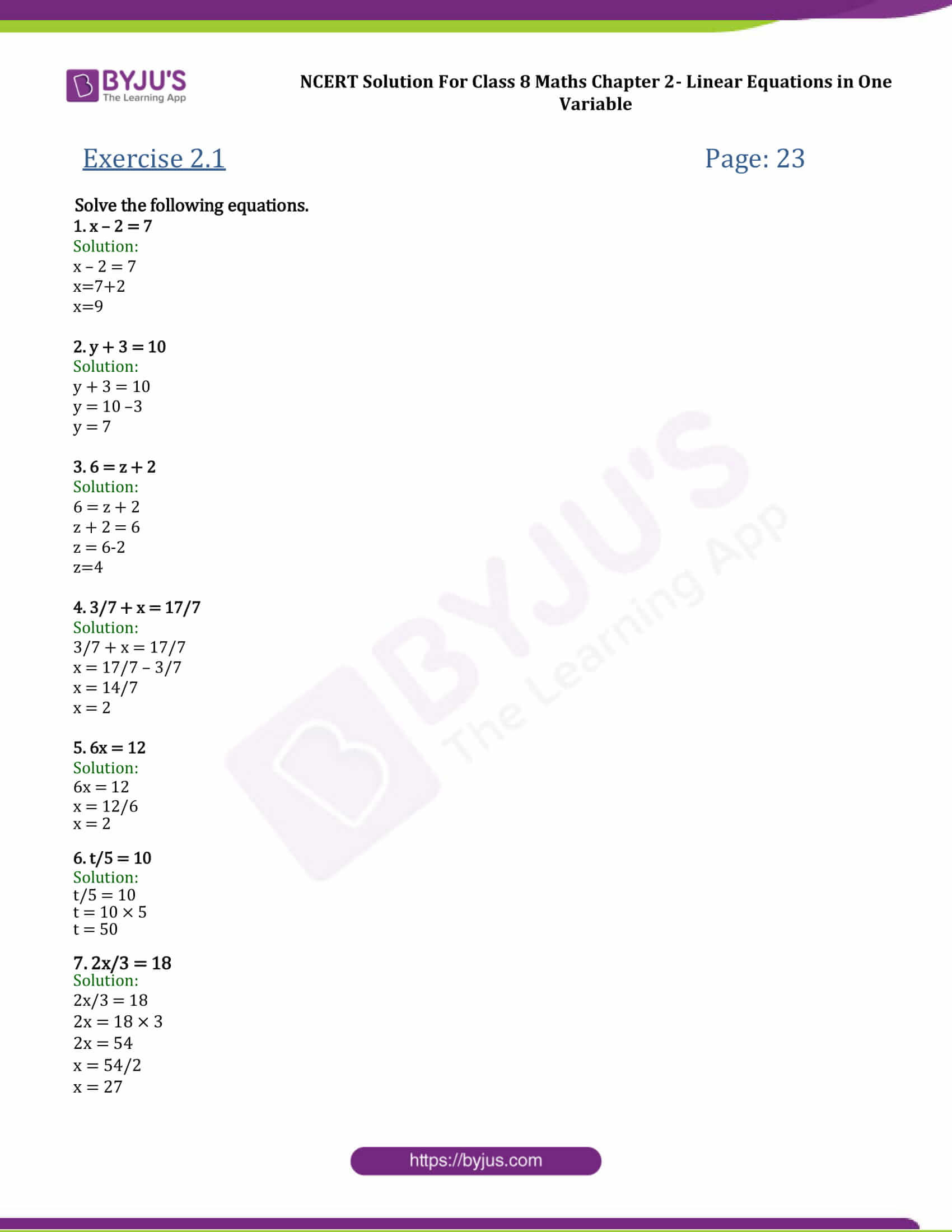 NCERT Solutions For Class 8 Maths Exercise 2 1 Chapter 2 Linear Equations