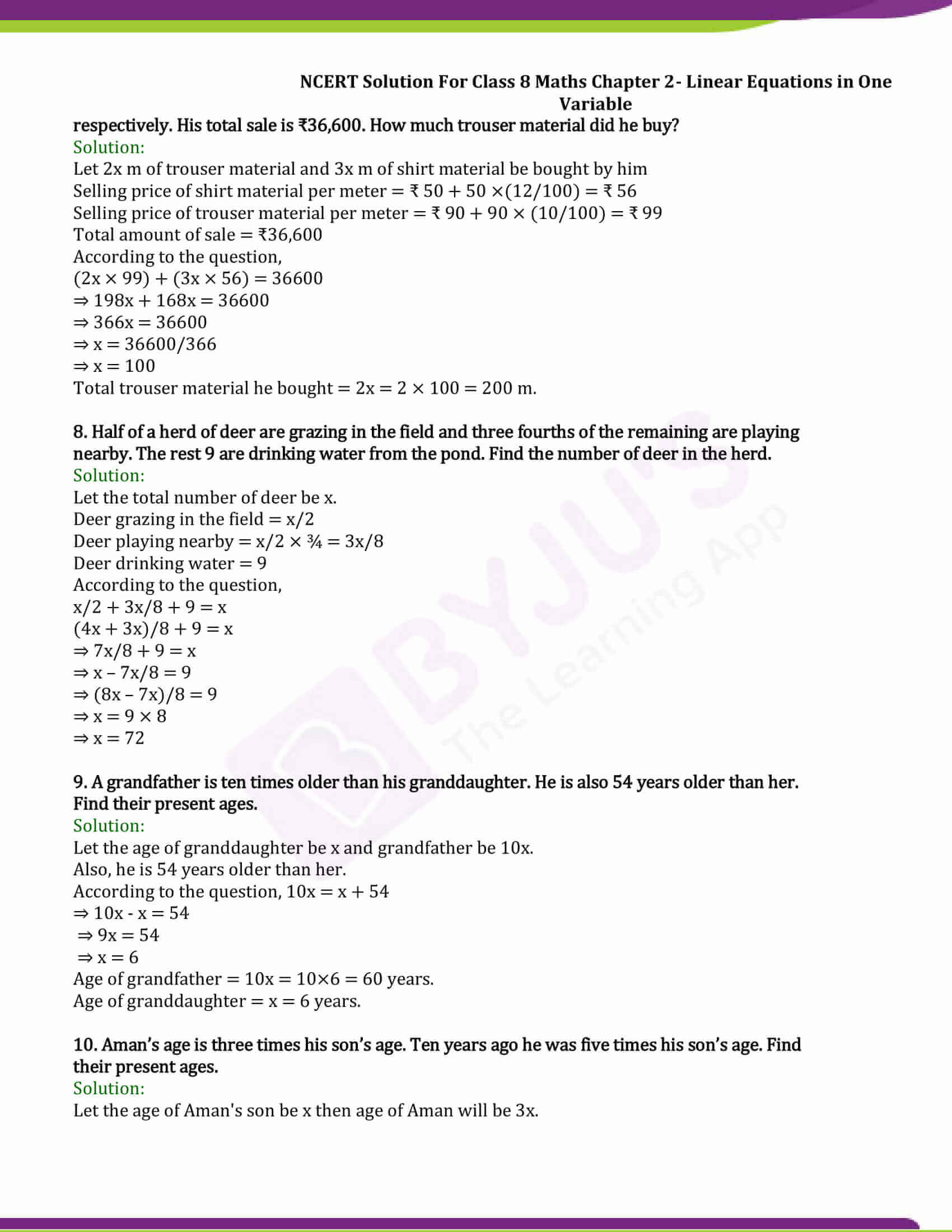 NCERT Solutions For Class 8 Maths Exercise 2 4 Chapter 2 Linear