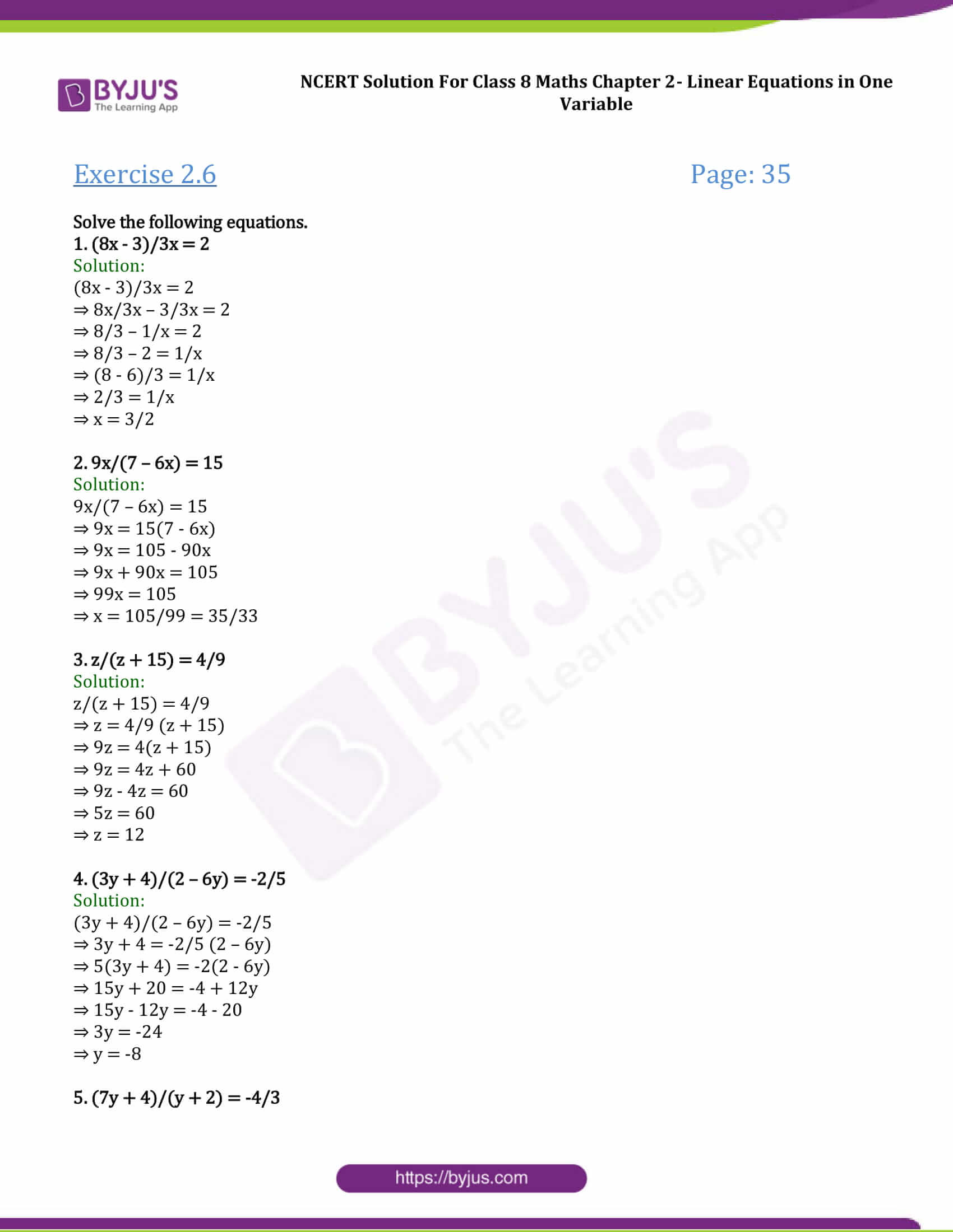 NCERT Solutions For Class 8 Maths Chapter 2 Linear Equations In One