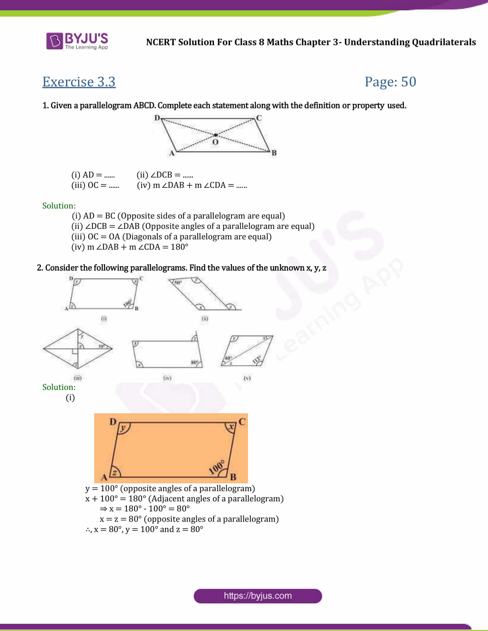 NCERT Solutions Class 8 Maths Chapter 3 Understanding Quadrilaterals ...