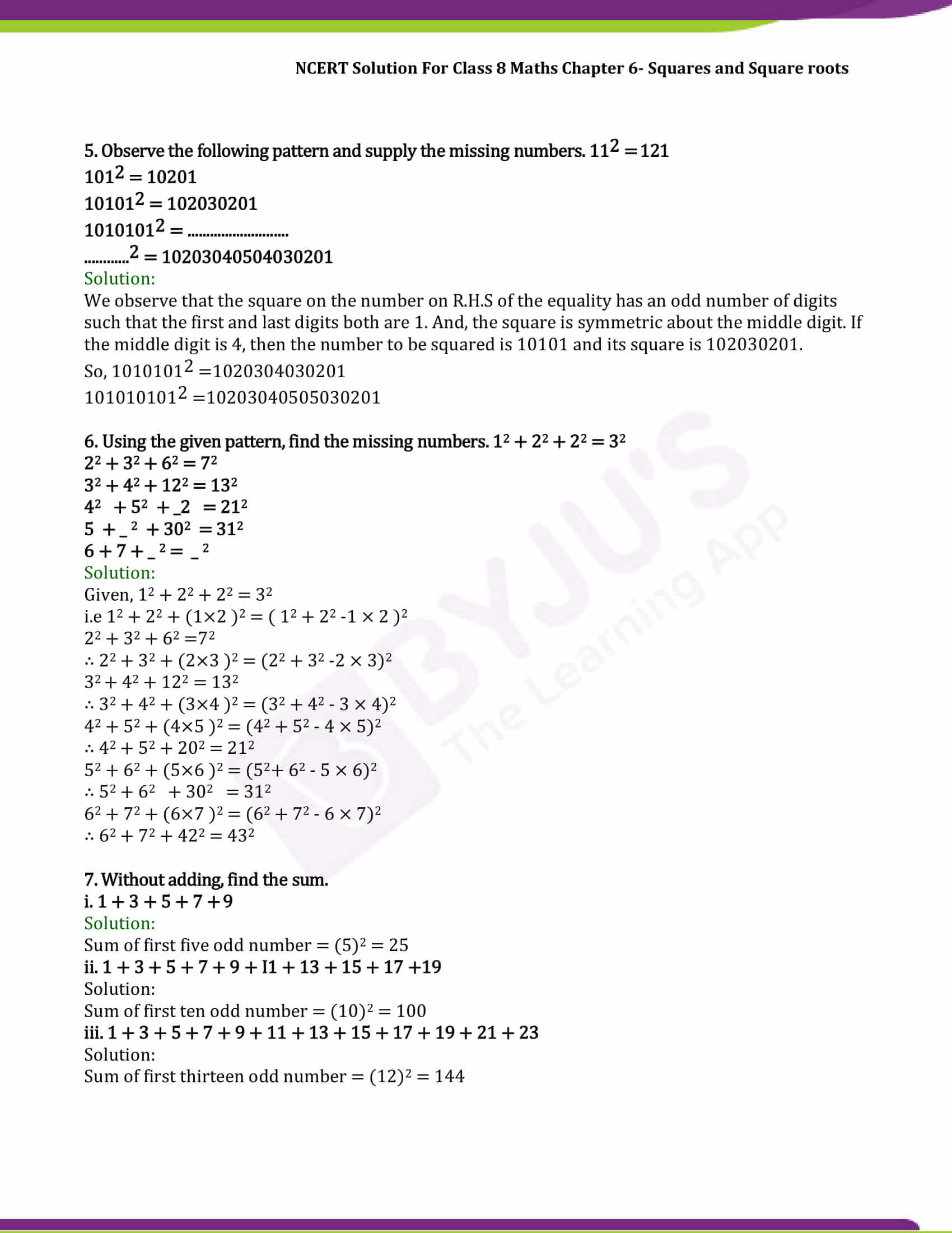 NCERT Solutions For Class 8 Maths Exercise 6 1 Chapter 6 Square Square
