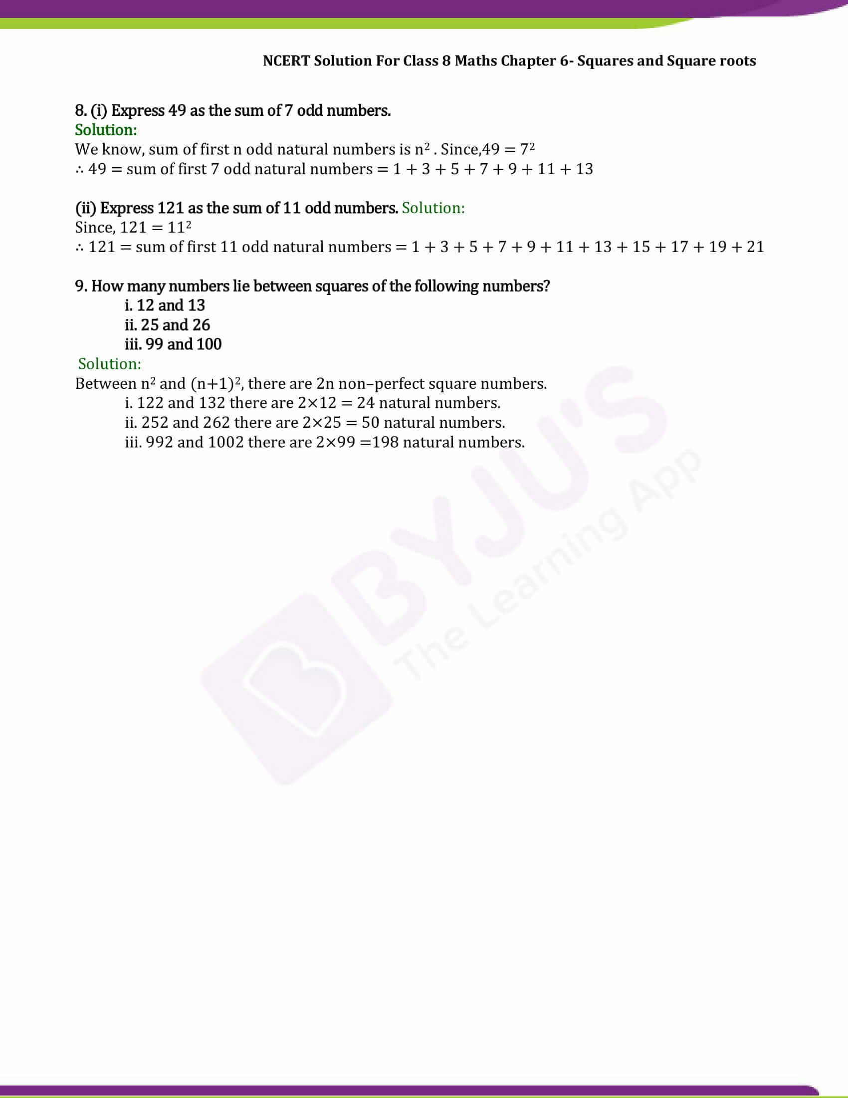 Ncert Solutions For Class 8 Maths Chapter 6 Squares And Square Roots