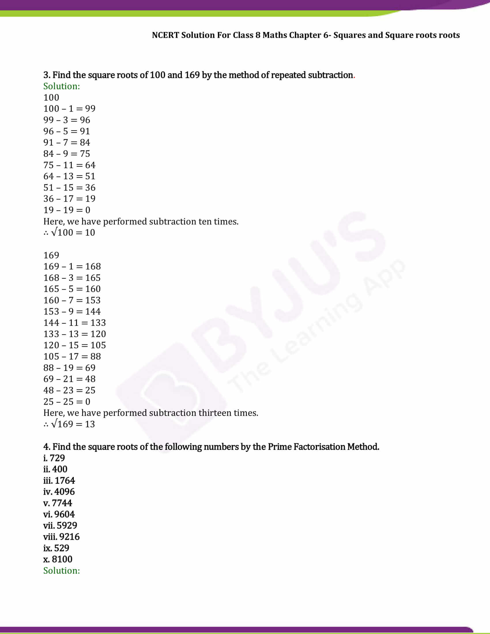 NCERT Solutions for Class 8 Maths Chapter 6 Squares and Square Roots