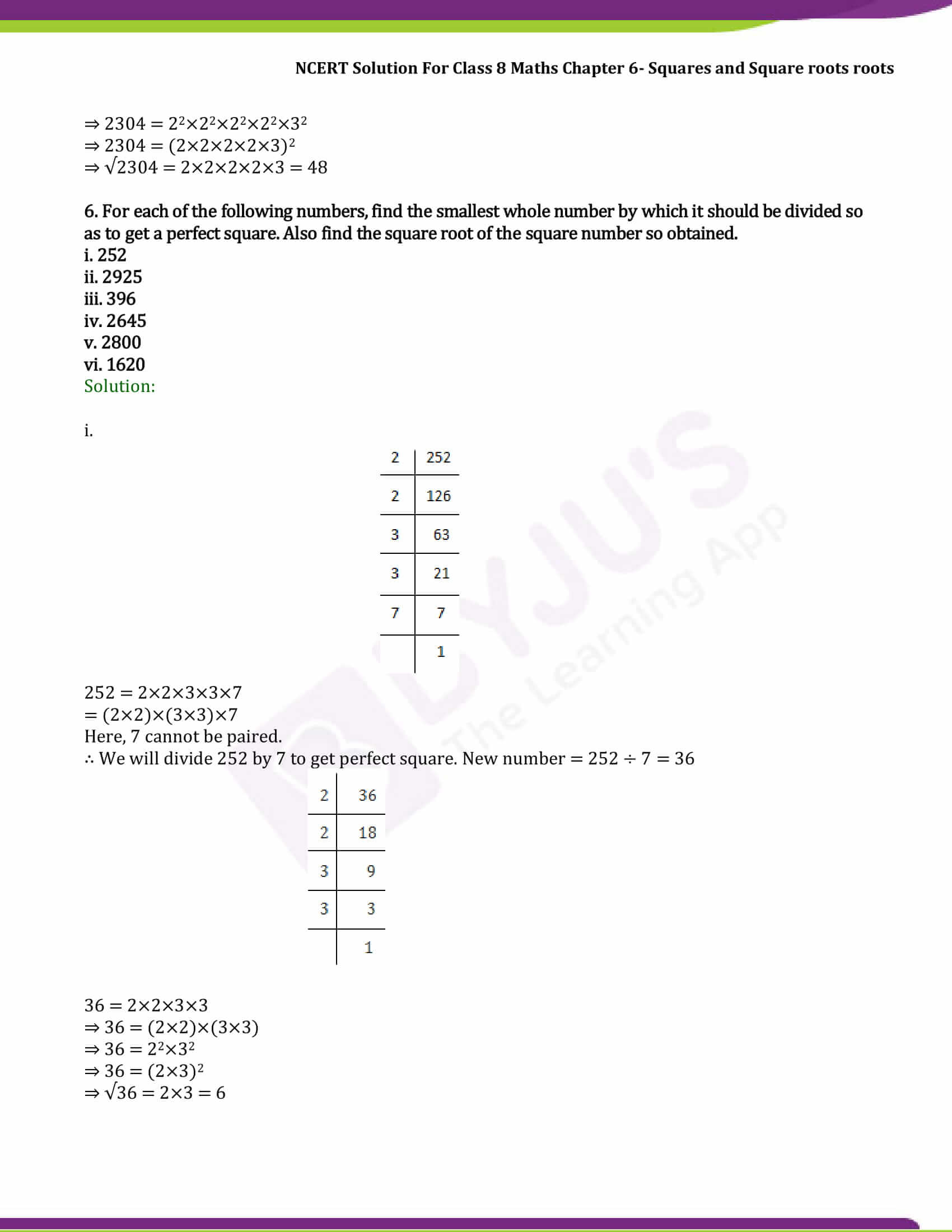 NCERT Solutions For Class 8 Maths Chapter 6 Squares And Square Roots