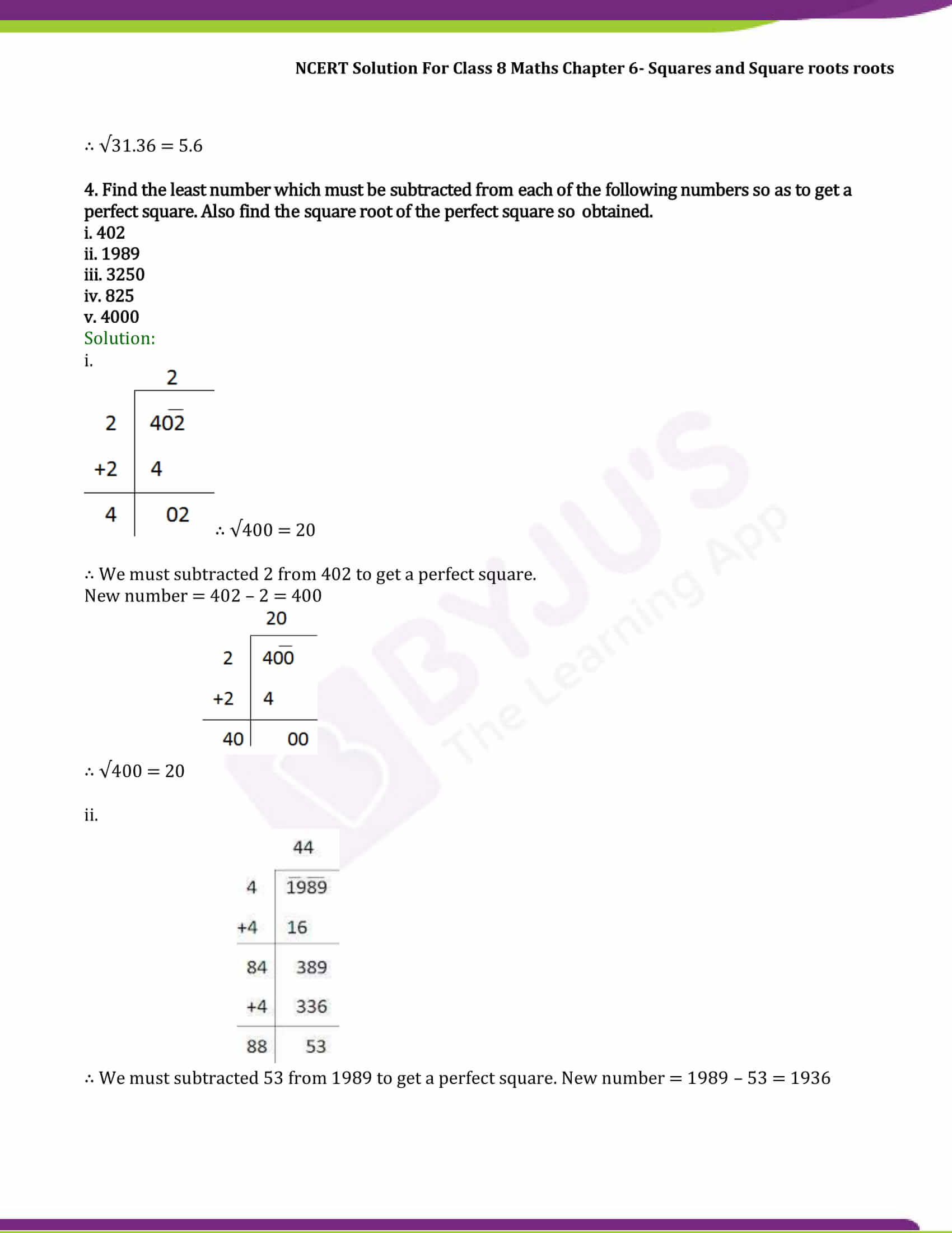 NCERT Solutions for Class 8 Maths Chapter 6 Squares and Square Roots