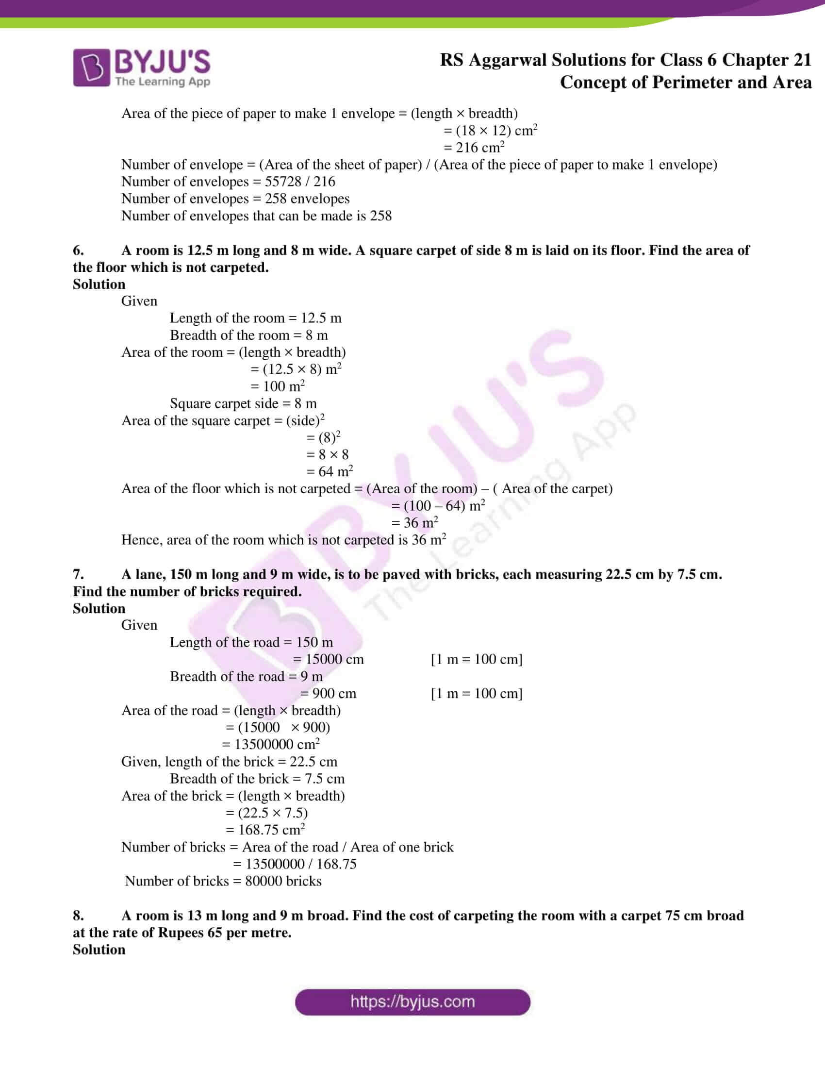 RS Aggarwal Solutions For Class 6 Chapter 21 Concept Of Perimeter And