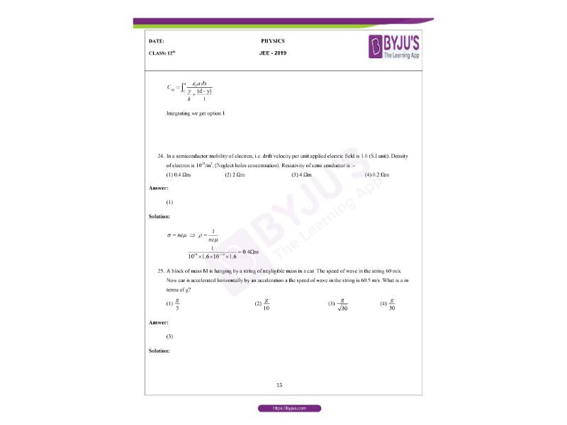 JEE Main 2019 Physics Paper With Solutions for January Session