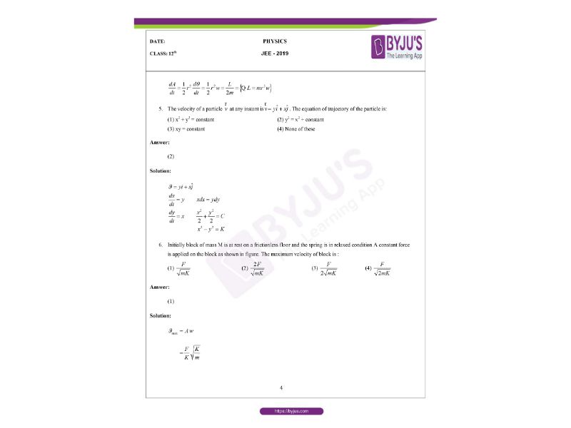 JEE Main 2019 Physics Paper With Solutions for January Session