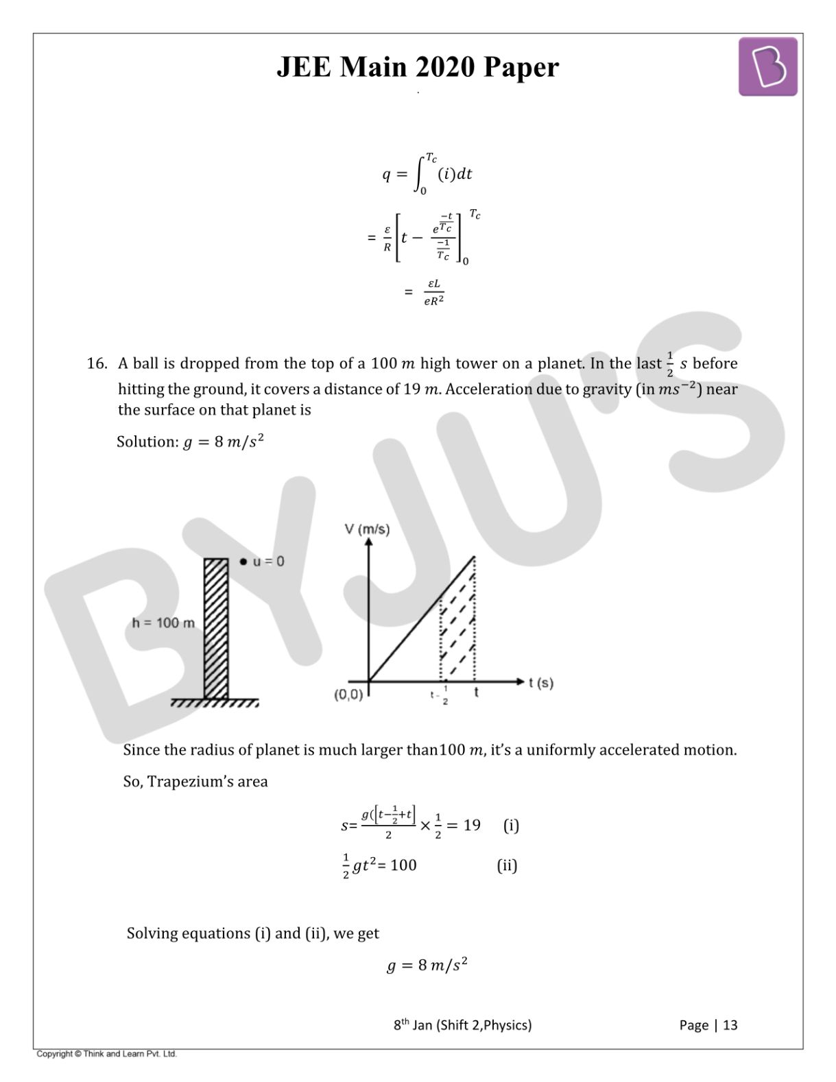 JEE Main 2020 Physics Paper with Solutions January 8 Shift-2
