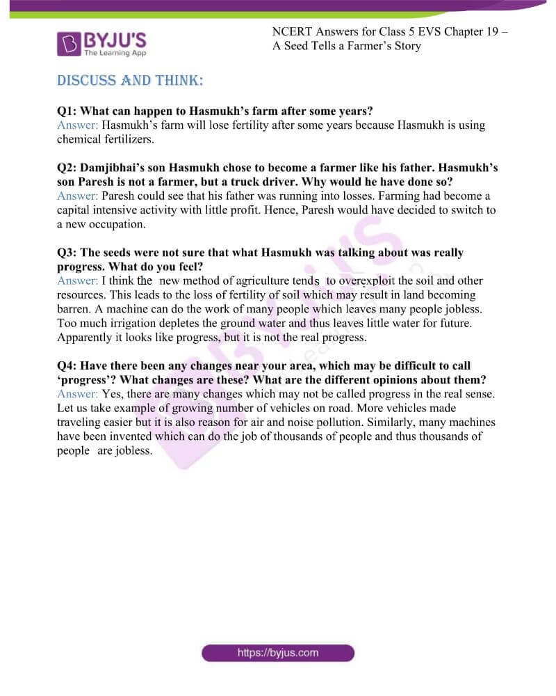 NCERT Solutions Class 5 EVS Chapter 19 A Seed Tells A Farmers Story ...