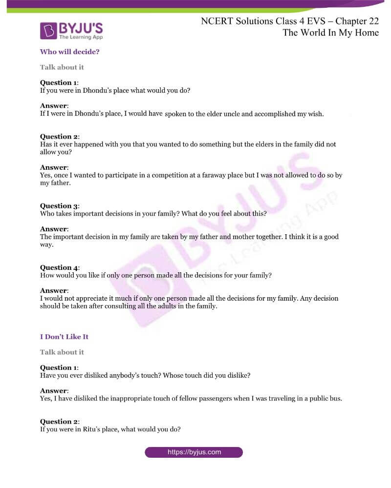 NCERT Solutions Class 4 EVS Chapter 22 The World in My Home - Download Free PDF