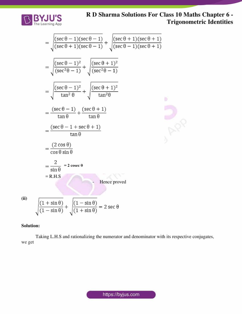 RD Sharma Solutions For Class 10 Maths Updated For 2023 24 Chapter 6 Trigonometric Identities RD Sharma Solutions For Class 10 Maths Updated For 2023 24 Chapter 6 Trigonometric Identities