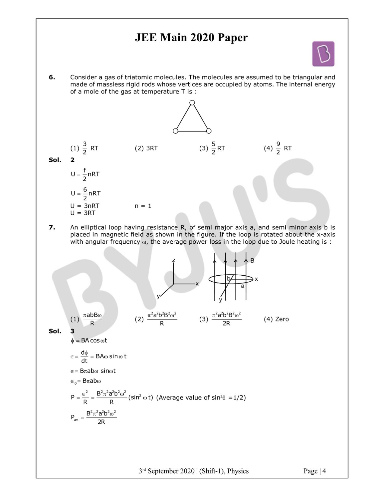 JEE Main 2020 Paper With Solutions Physics (Shift 1-Sept 3rd ...