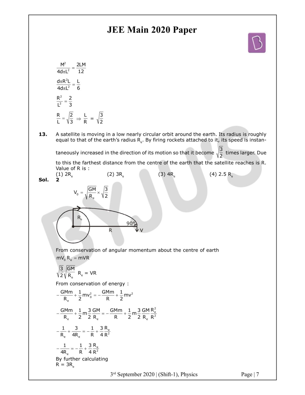 JEE Main 2020 Paper With Solutions Physics (Shift 1-Sept 3rd ...
