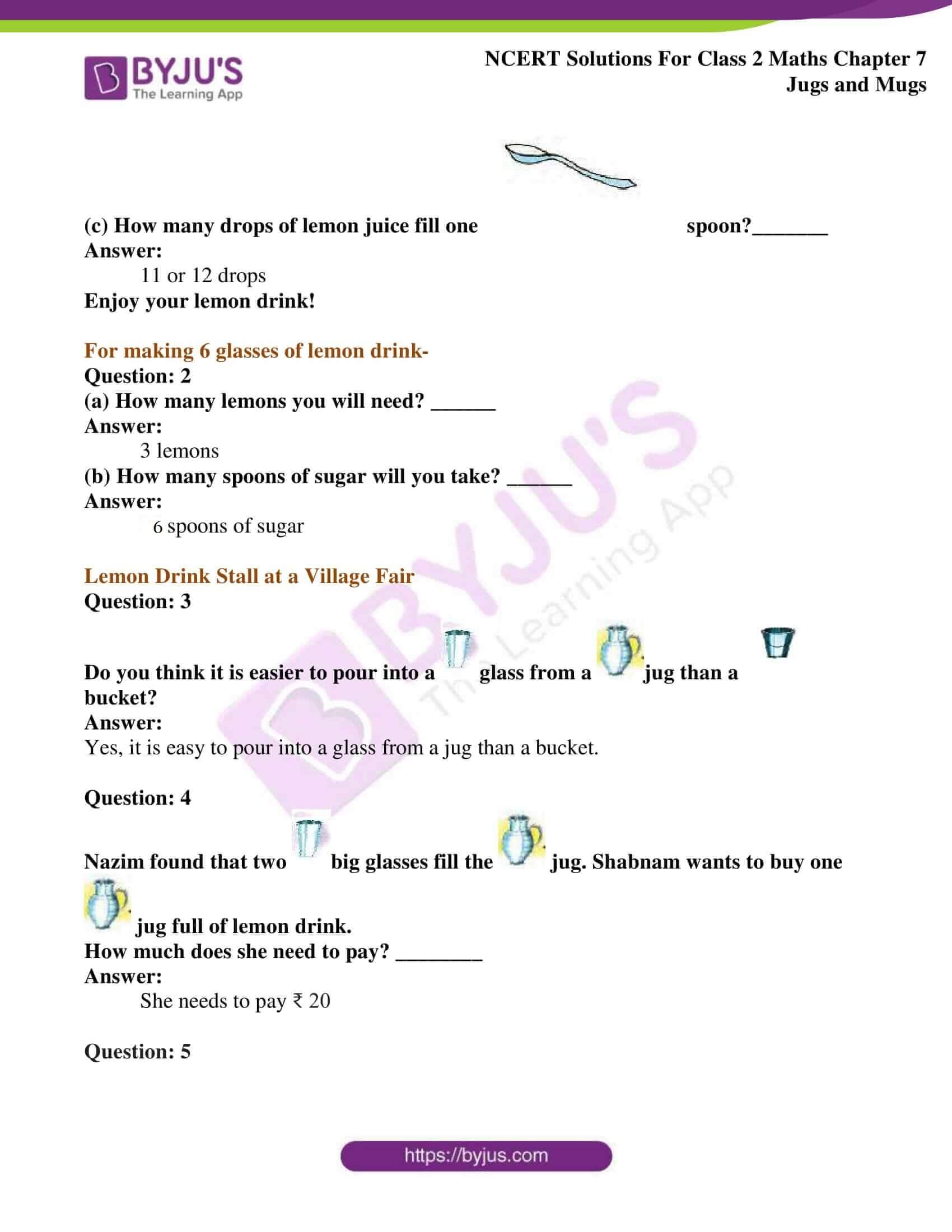 NCERT Solutions For Class 2 Maths Chapter 7 Jugs and Mugs download PDF.