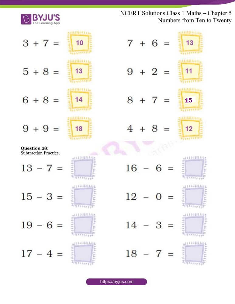 NCERT Solutions for Class 1 Maths Chapter 5 Numbers from Ten to Twenty PDF