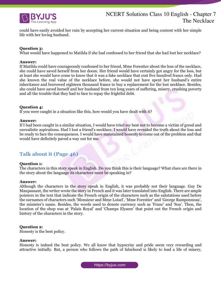 NCERT Solutions For Class 10 English Chapter 7 - Download Solutions PDF