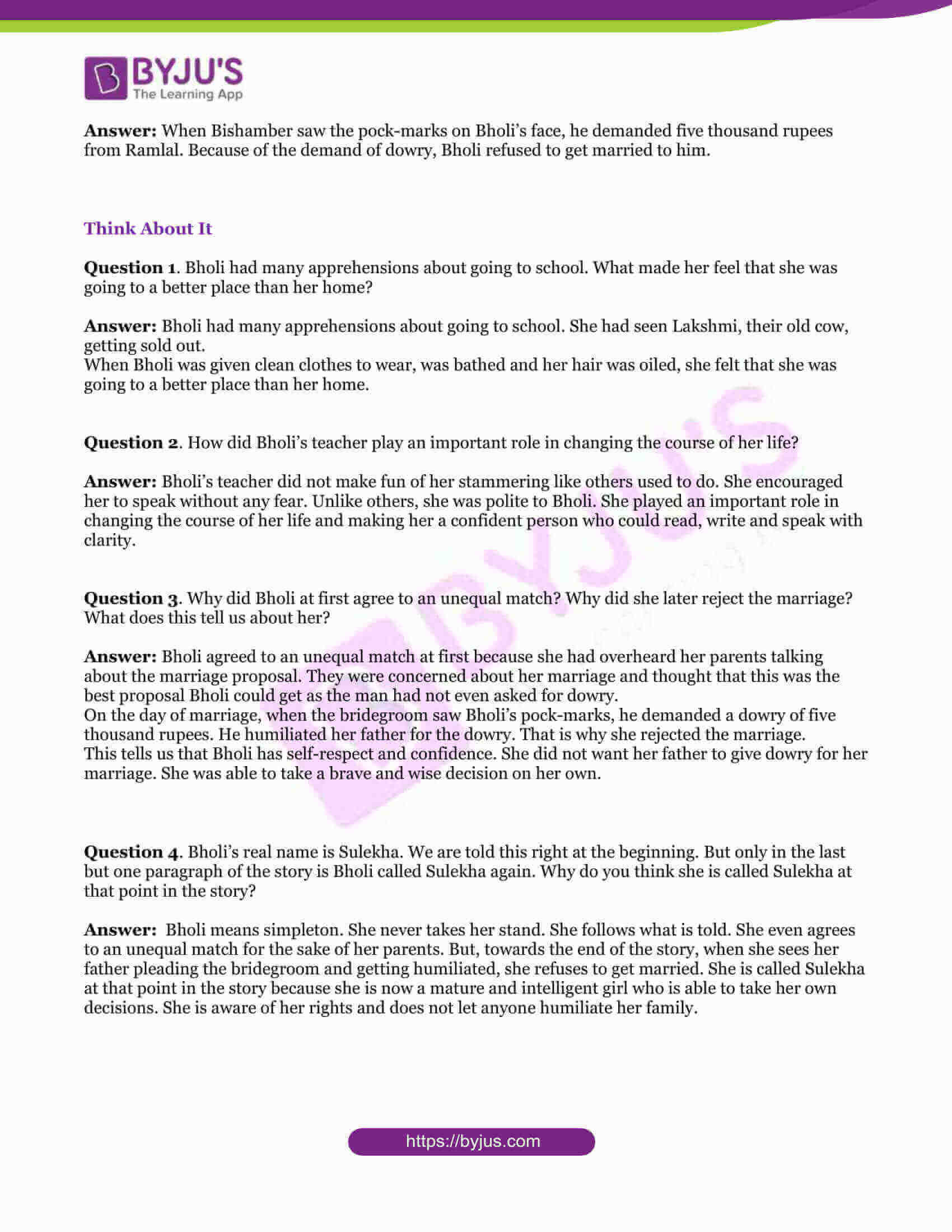 NCERT Solutions for Class 10 English Chapter 9 Bholi