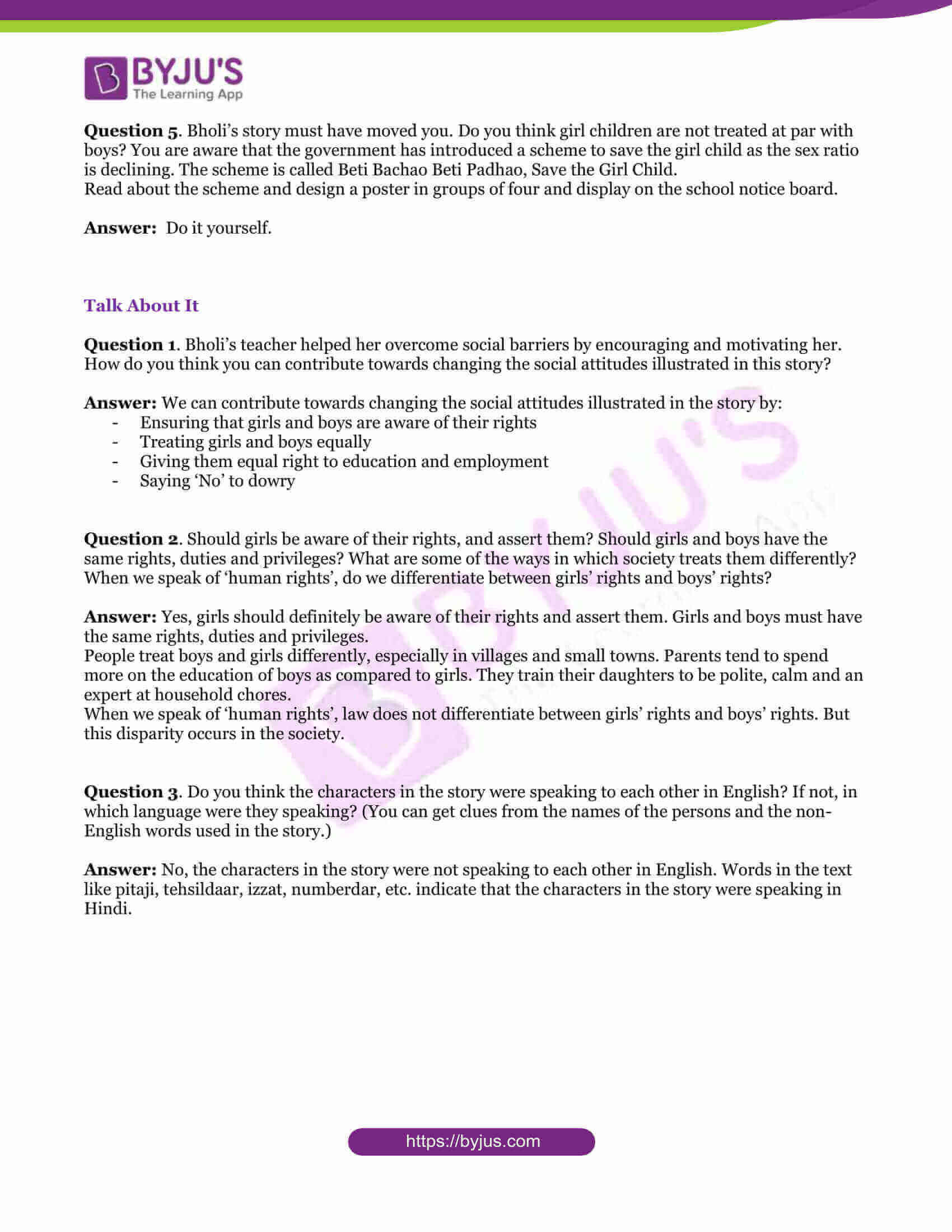 NCERT Solutions for Class 10 English Chapter 9 Bholi