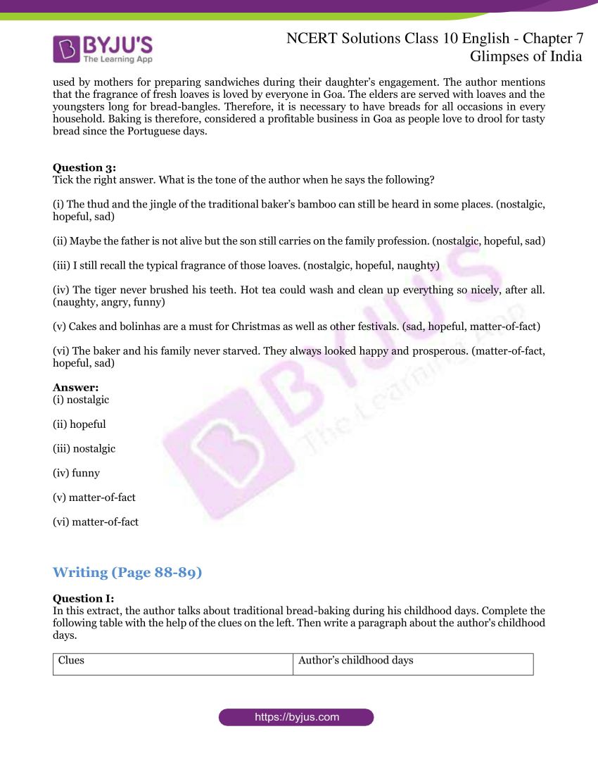 NCERT Solutions For Class 10 English Chapter 7 - Download Solutions PDF