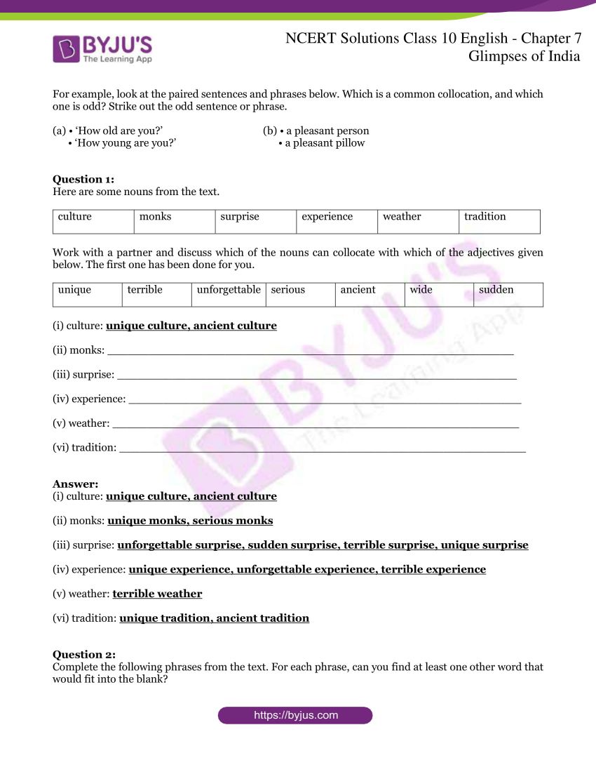 NCERT Solutions For Class 10 English Chapter 7 - Download Solutions PDF