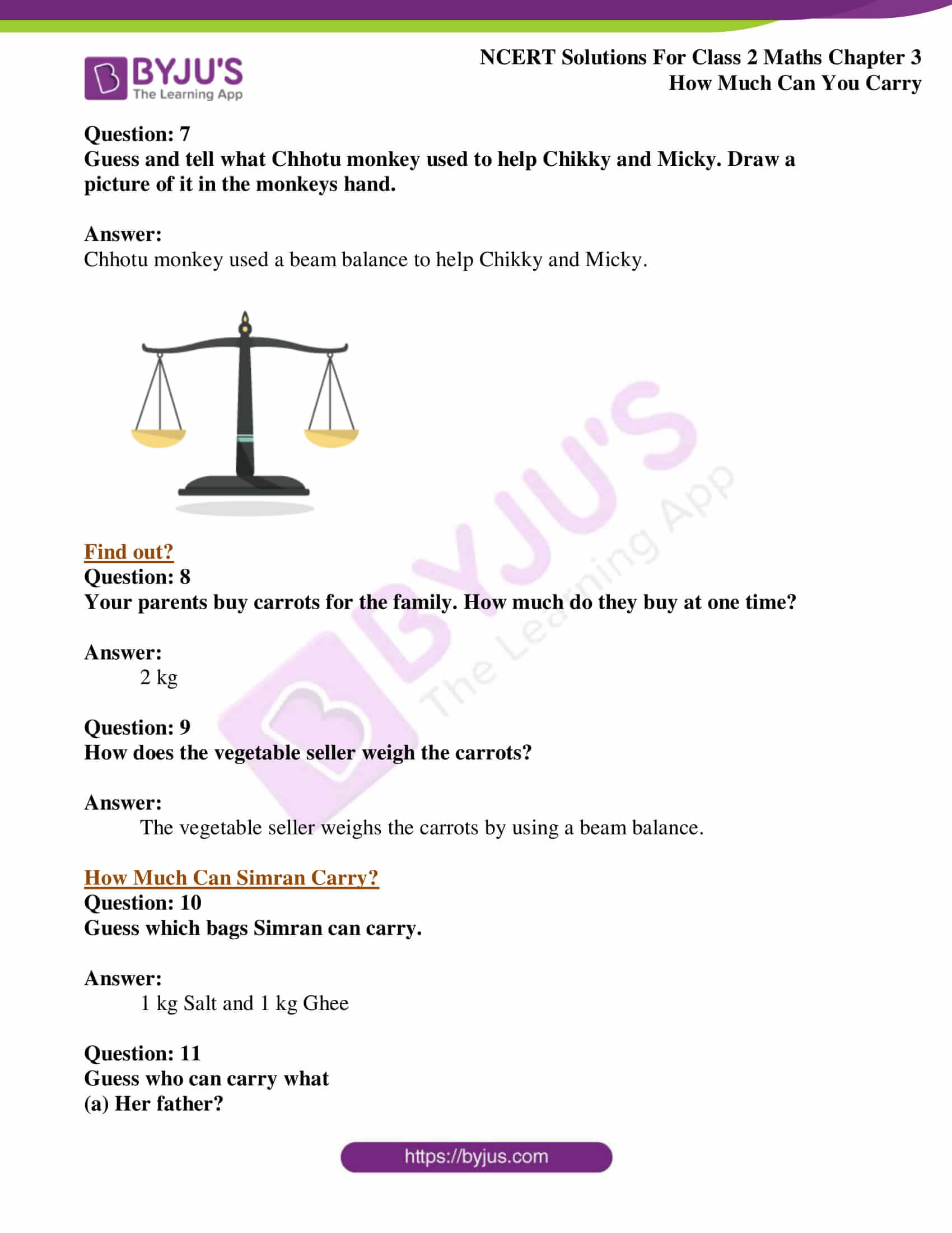 NCERT Solutions For Class 2 Maths Chapter 3 How Much Can You Carry ...