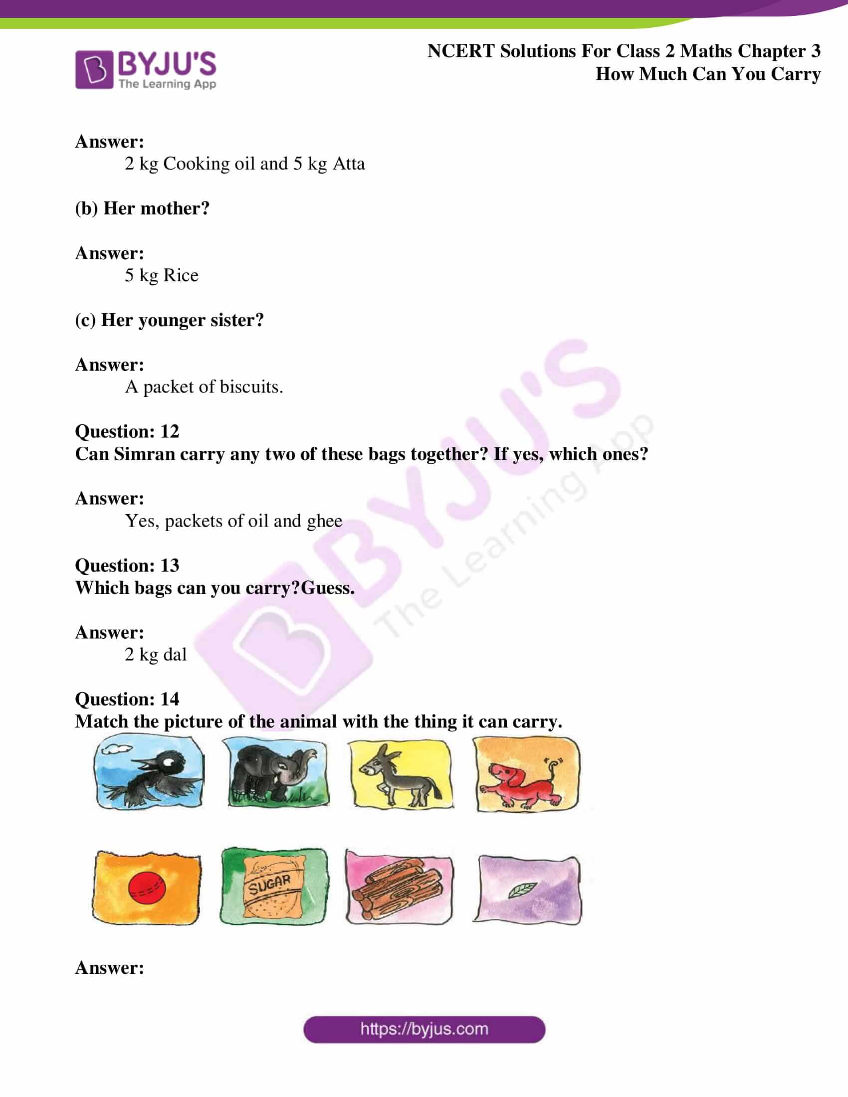 NCERT Solutions For Class 2 Maths Chapter 3 How Much Can You Carry ...
