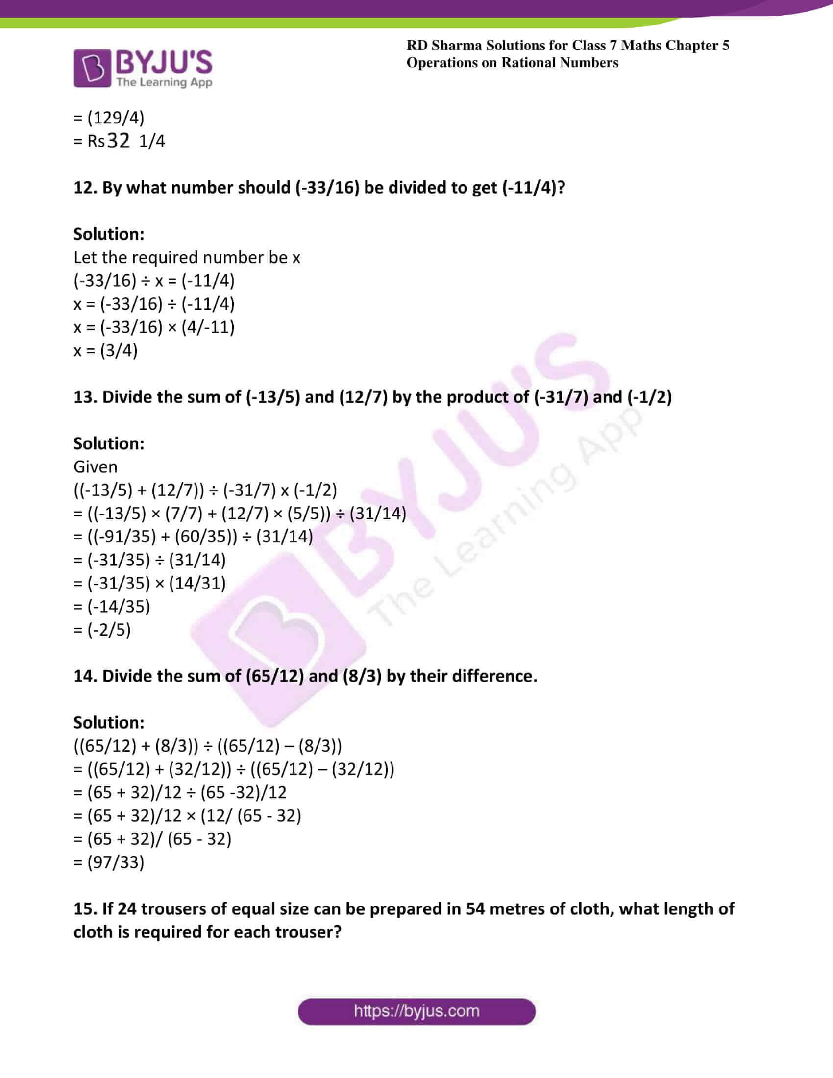 RD Sharma Solutions For Class 7 Maths Chapter 5 Operations On