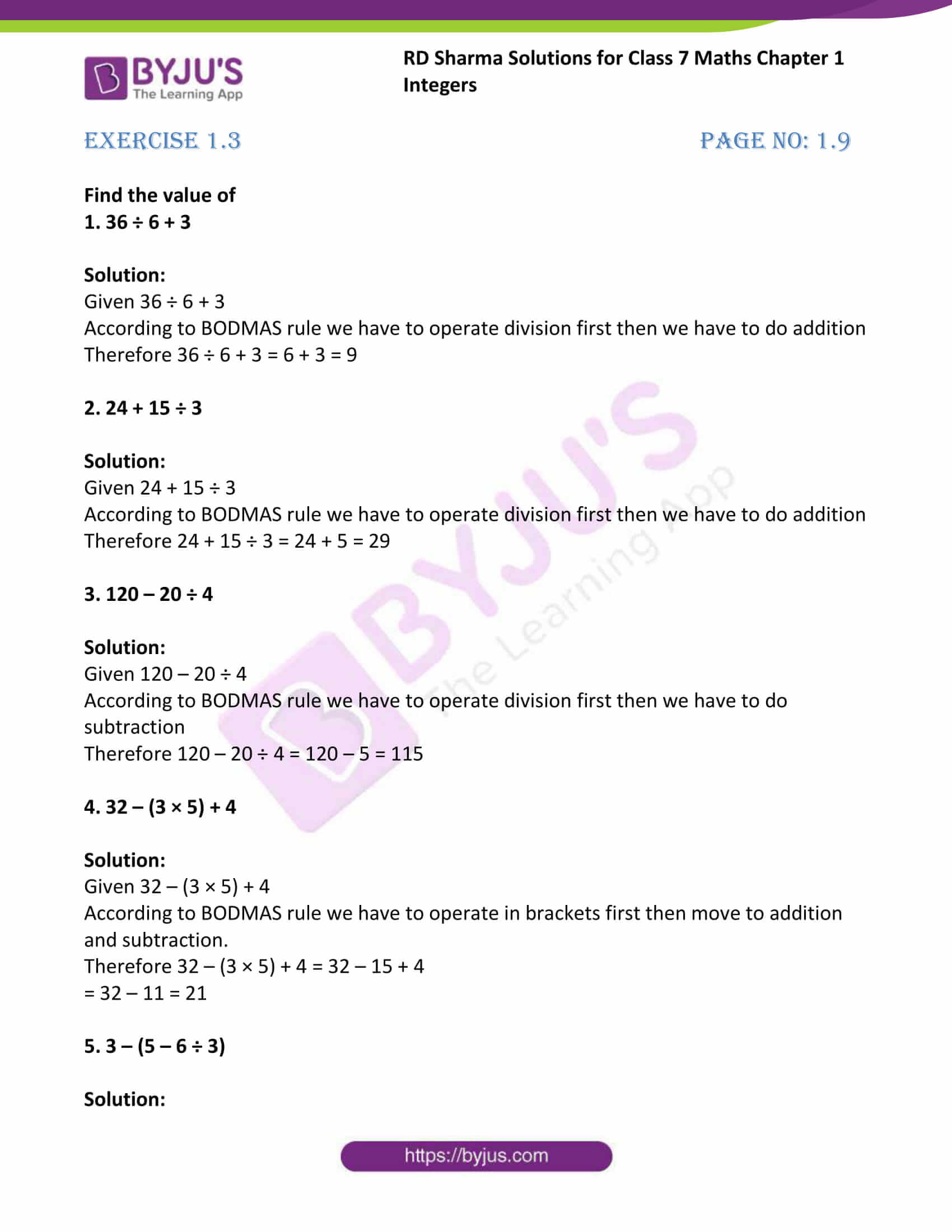 RD Sharma Solutions For Class 7 Maths Chapter 1 Integers Download RD Sharma Solutions For Class 7 Maths Chapter 1 Integers Download