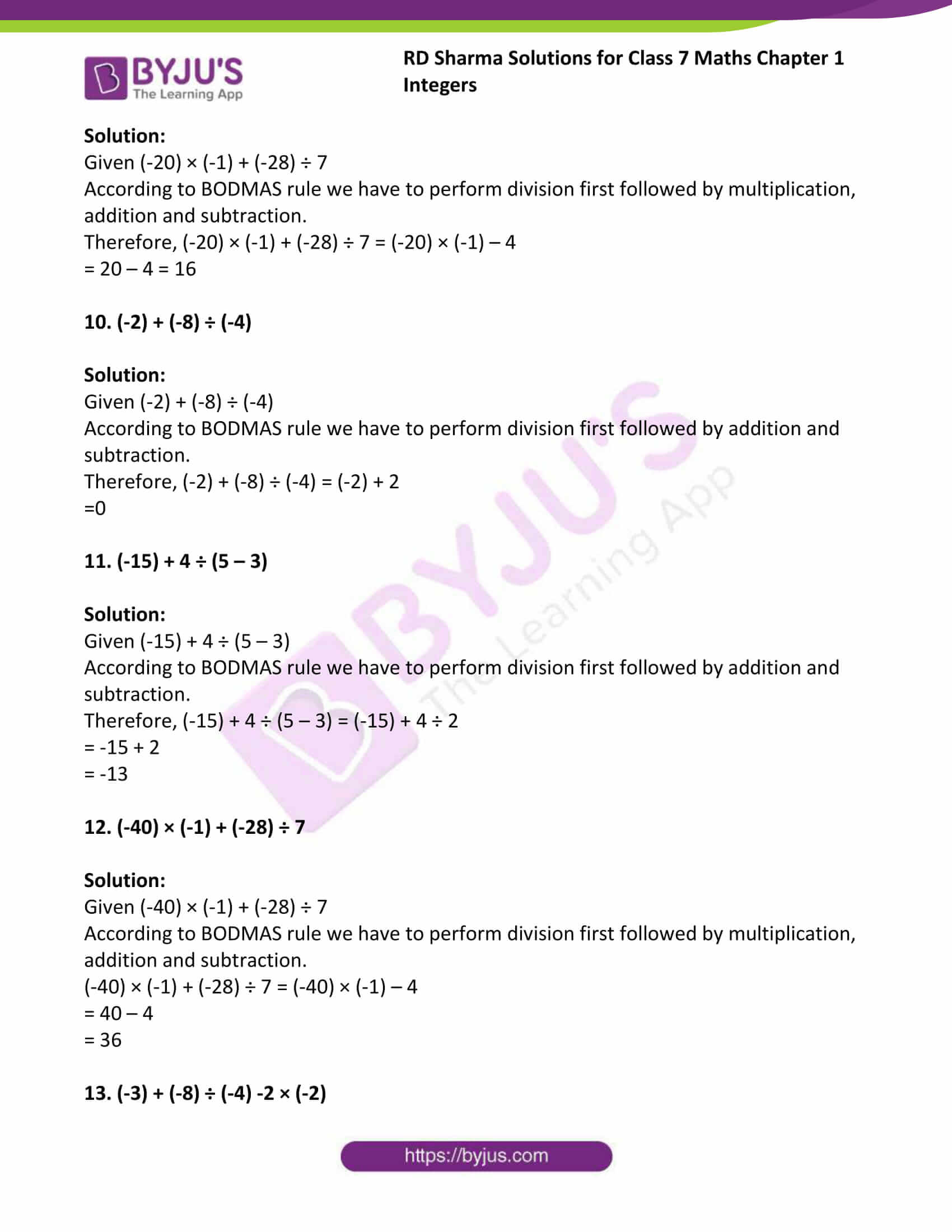 RD Sharma Solutions For Class 7 Maths Chapter 1 Integers Download RD Sharma Solutions For Class 7 Maths Chapter 1 Integers Download