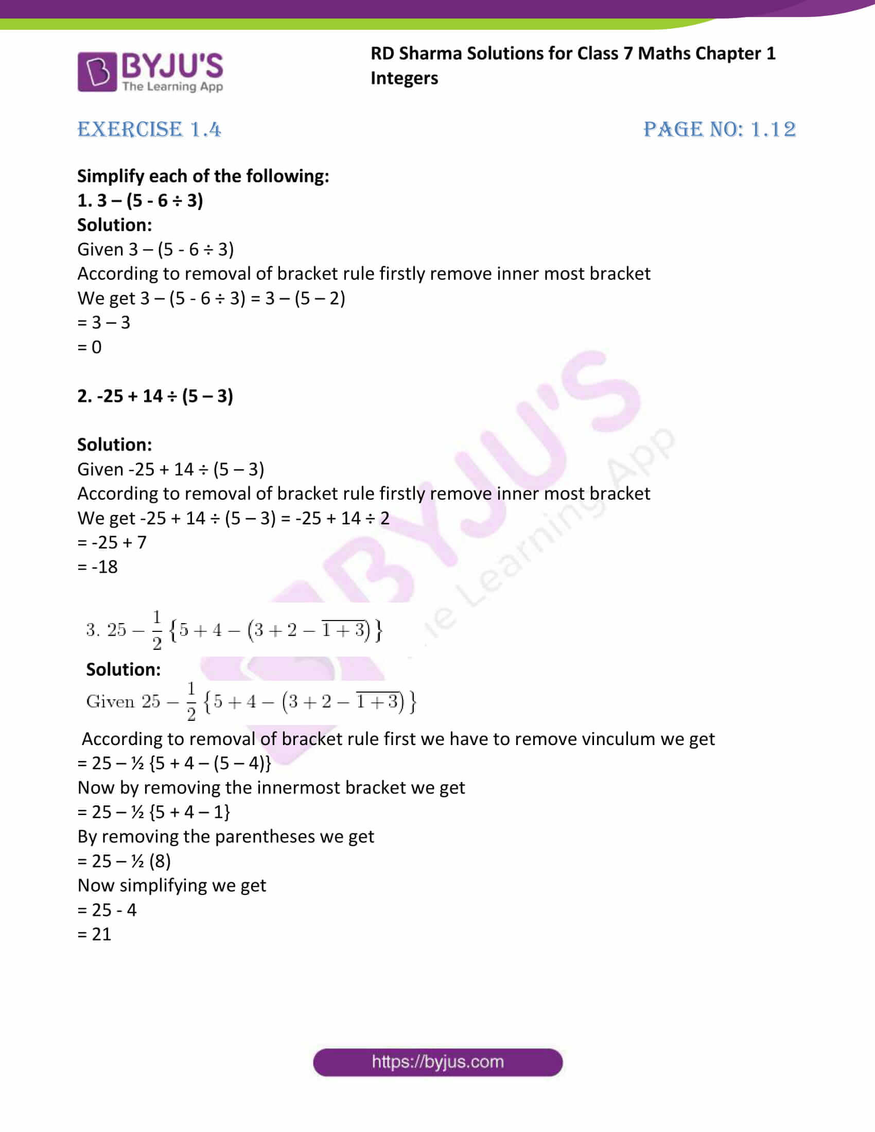 RD Sharma Solutions For Class 7 Maths Chapter 1 Integers Download RD Sharma Solutions For Class 7 Maths Chapter 1 Integers Download
