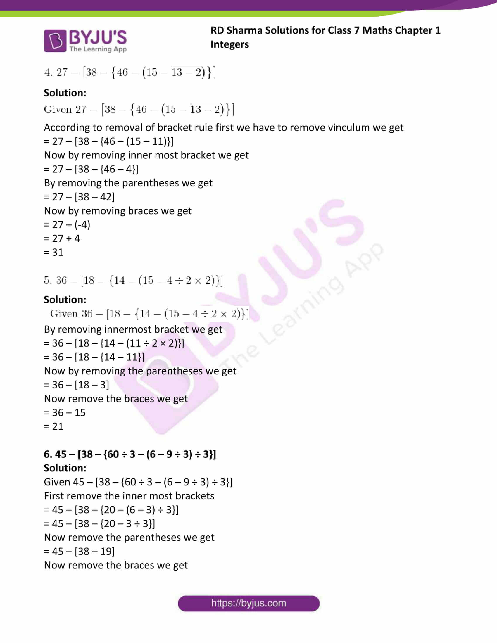 RD Sharma Solutions For Class 7 Maths Chapter 1 Integers Download