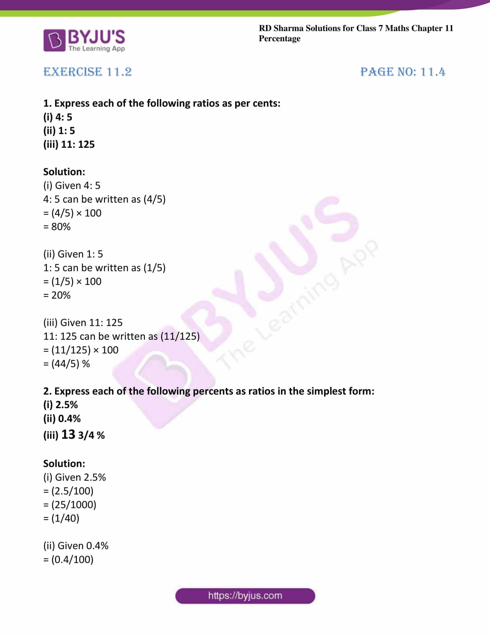 RD Sharma Solutions For Class 7 Maths Chapter 11 Percentage Exercise 