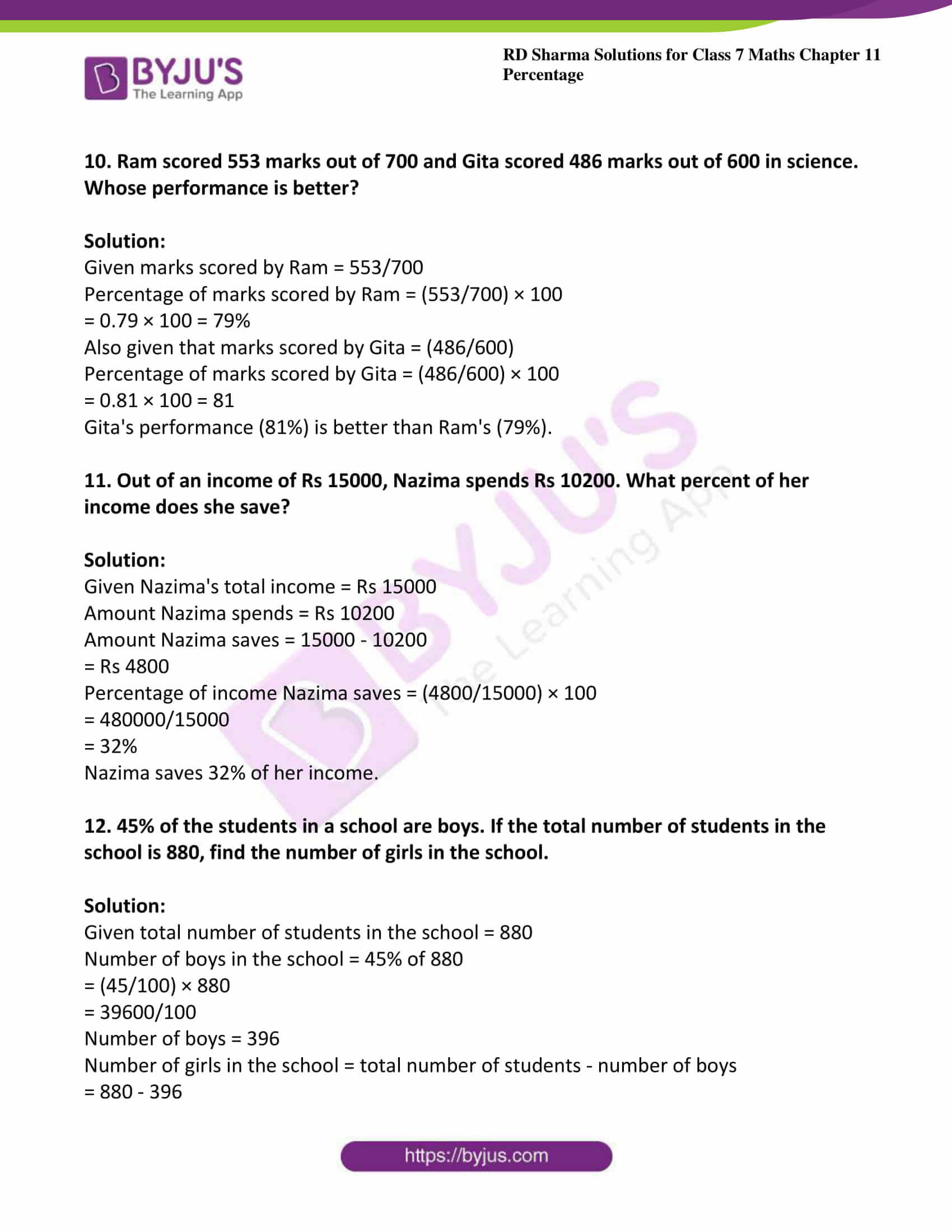 RD Sharma Solutions For Class 7 Maths Chapter 11 Percentage Exercise RD Sharma Solutions For Class 7 Maths Chapter 11 Percentage Exercise