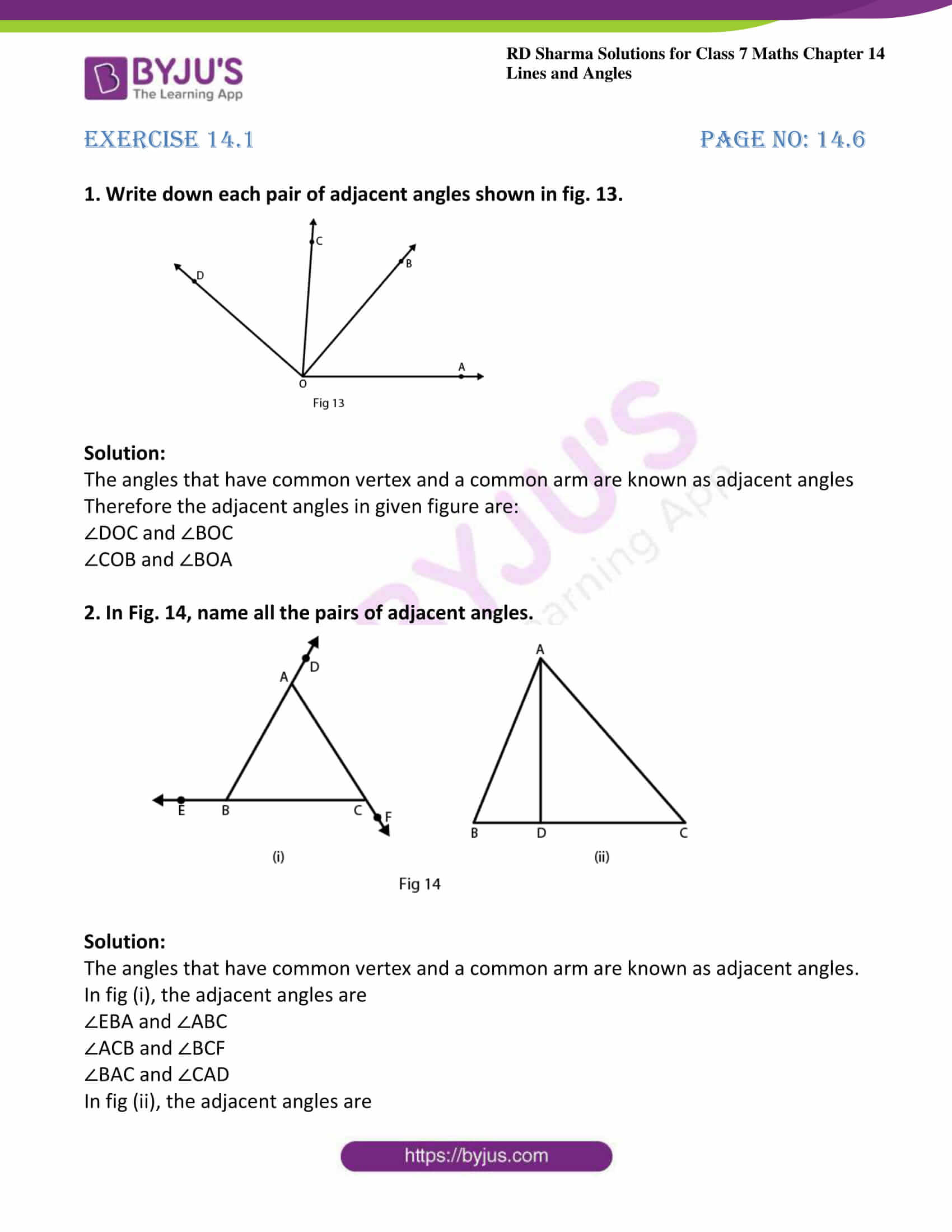 RD Sharma Solutions For Class 7 Maths Chapter 14 Lines And Angles