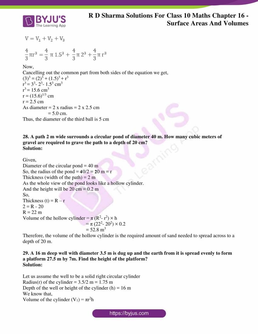 RD Sharma Solutions for Class 10 Chapter 16 Surface Areas And Volumes ...