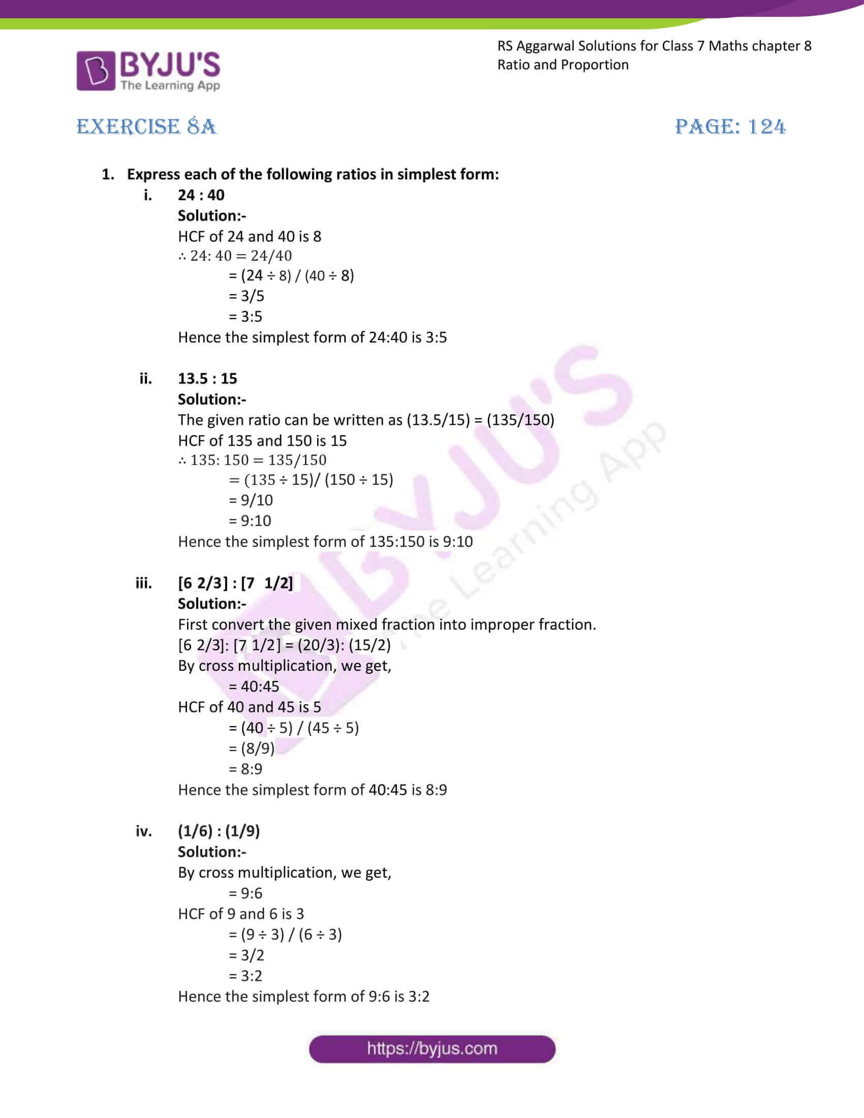RS Aggarwal Solutions For Class 7 Maths Exercise 8A Chapter 8 Ratio And RS Aggarwal Solutions For Class 7 Maths Exercise 8A Chapter 8 Ratio And