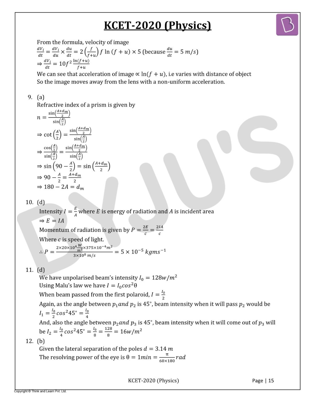 KCET 2020 Physics Question Paper With Solutions