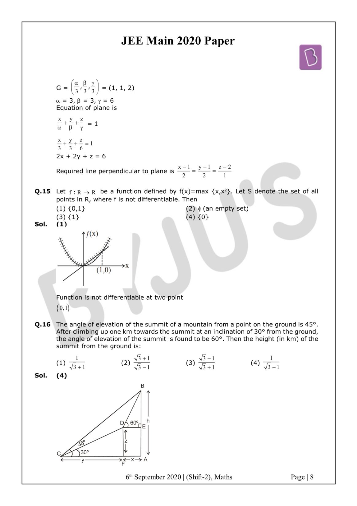 JEE Main 2020 Paper With Solutions Maths Shift 2 (Sept 6) - Download PDF