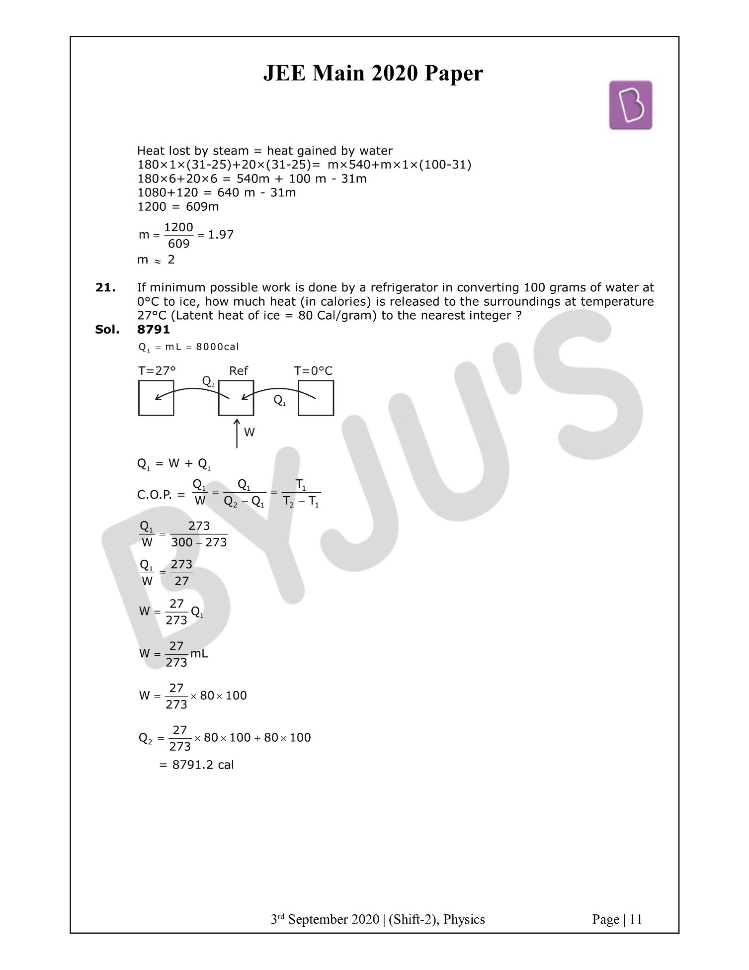 JEE Main 2020 Paper With Solutions Physics (Shift 2-Sept 3rd ...