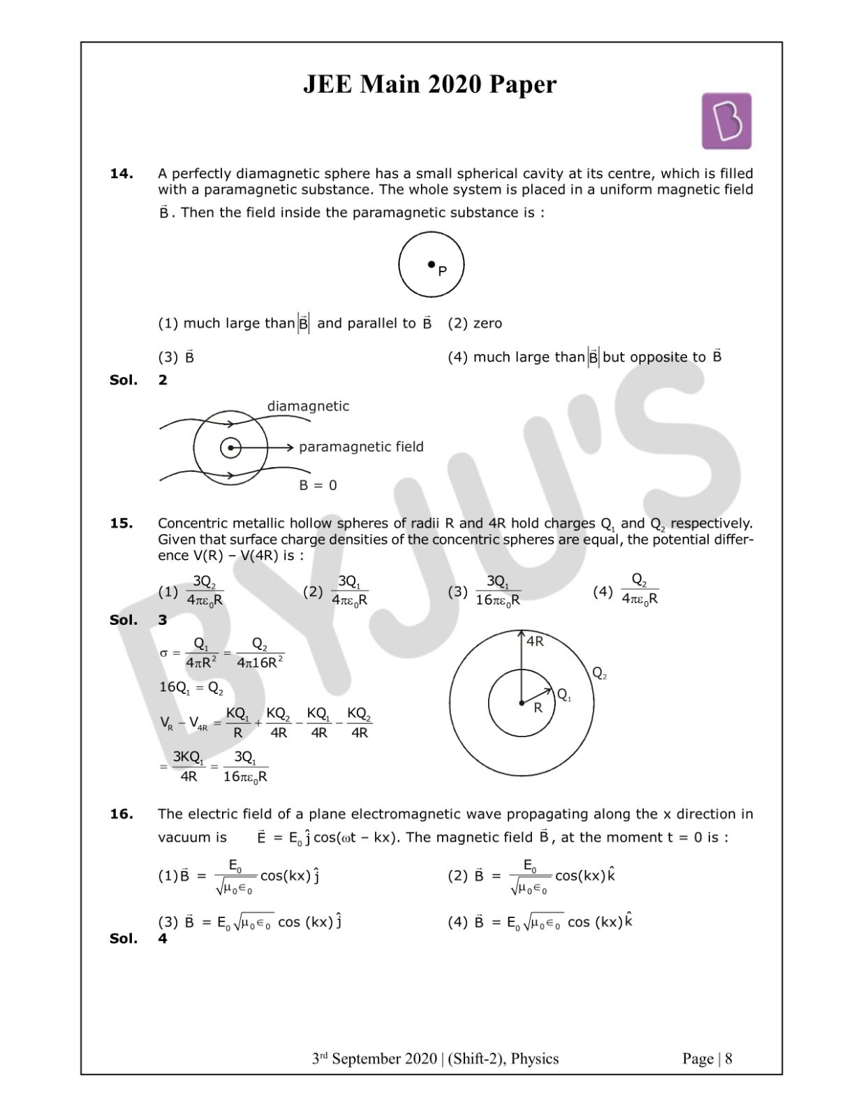 JEE Main 2020 Paper With Solutions Physics (Shift 2-Sept 3rd ...