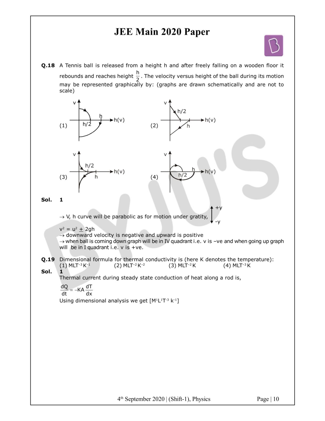 JEE Main 2020 Paper With Solutions Physics (Shift 1-Sept 4th ...