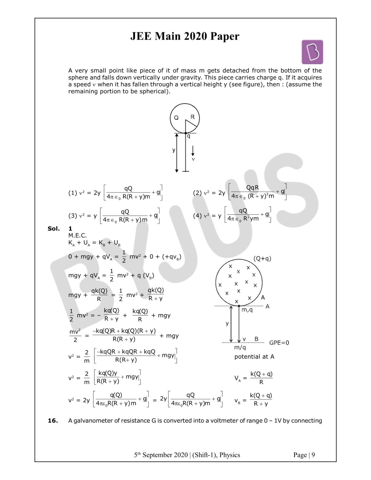 JEE Main 2020 Paper With Solutions Physics Shift 1 (Sept 5) - Download PDF
