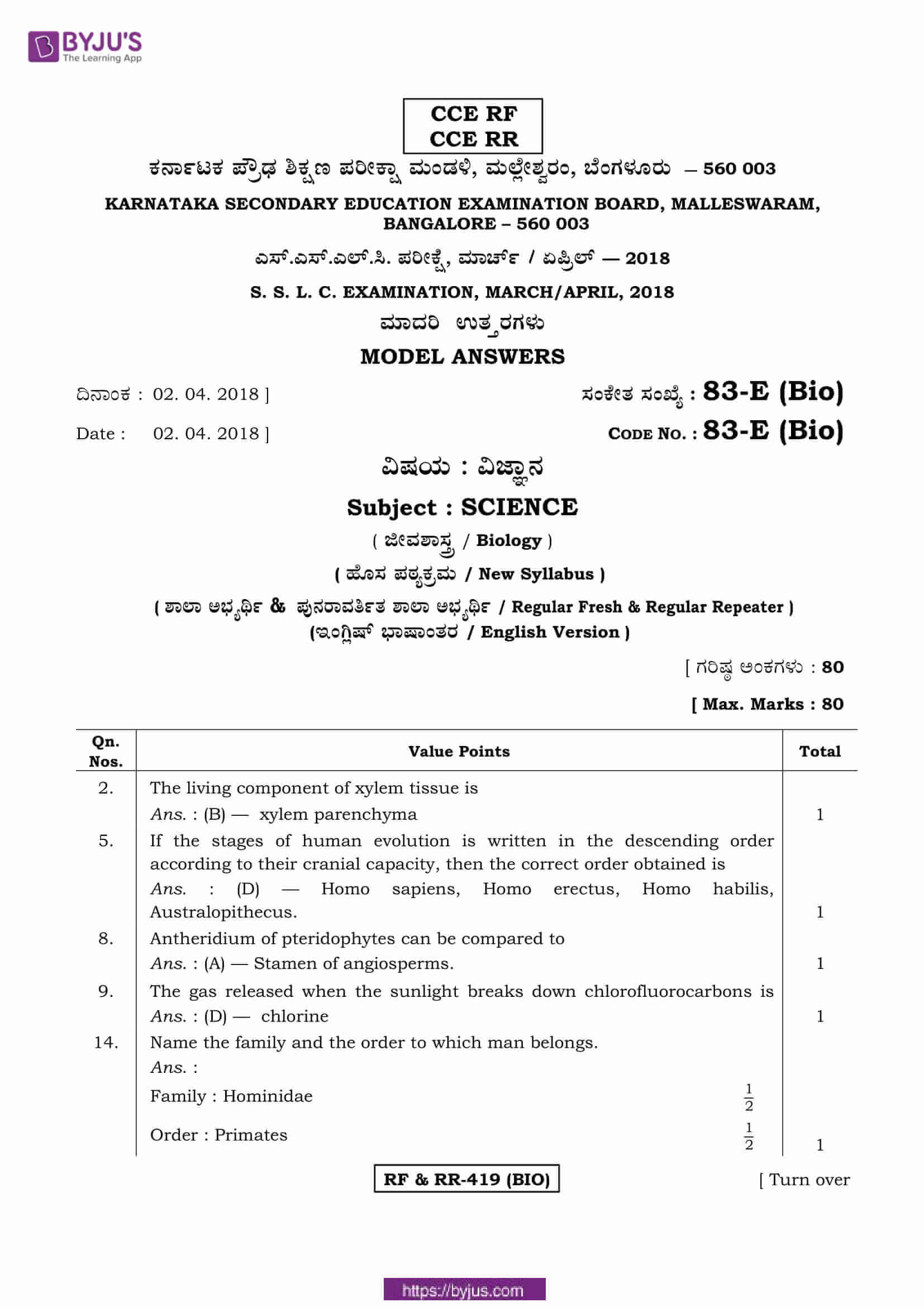 Karnataka Board SSLC Class 10 Science Question Paper With Solutions 2018