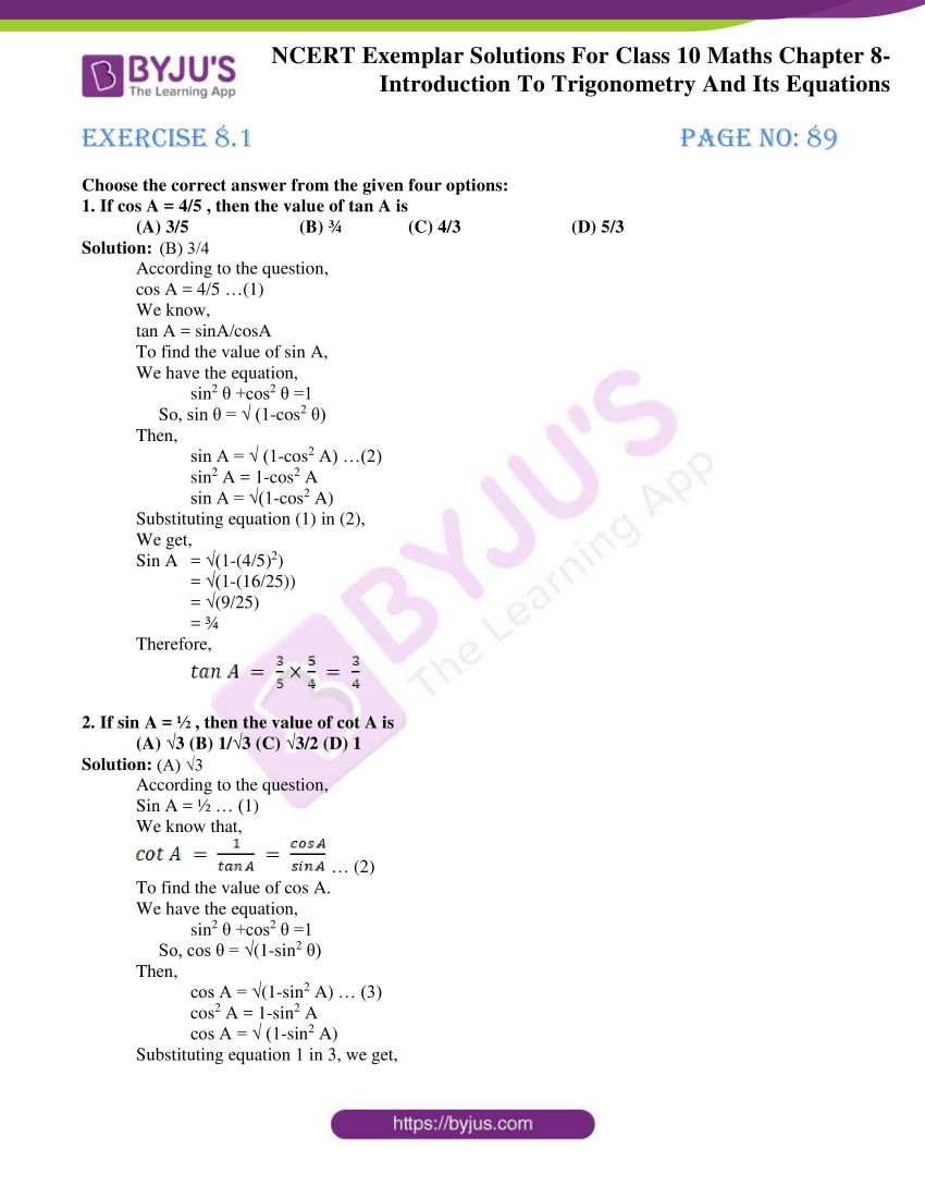 NCERT Exemplar Class 10 Maths Solutions Chapter 8